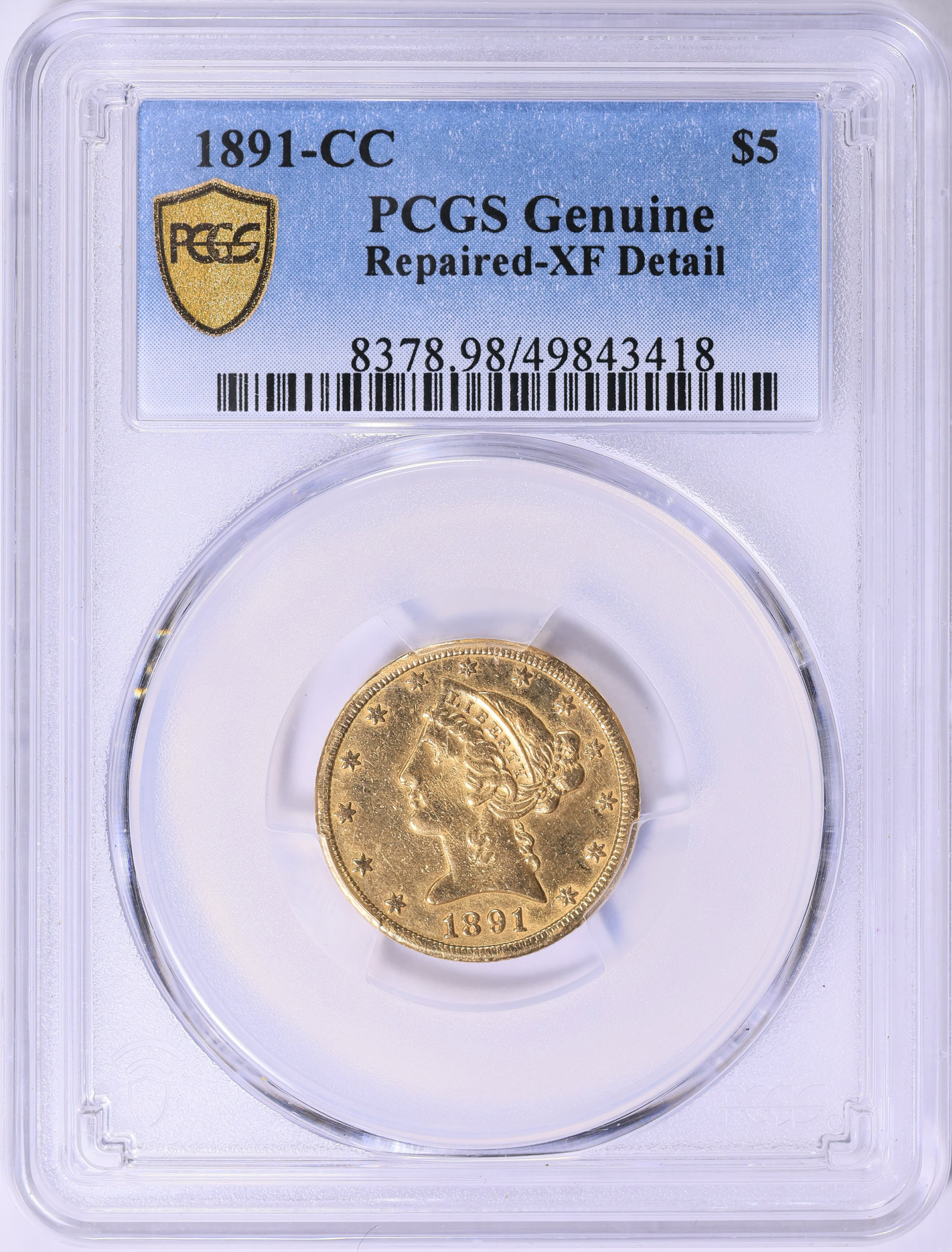1891-CC Liberty Gold Half Eagle PCGS Genuine XF Details (Item 1814539) | GreatCollections Coin ...