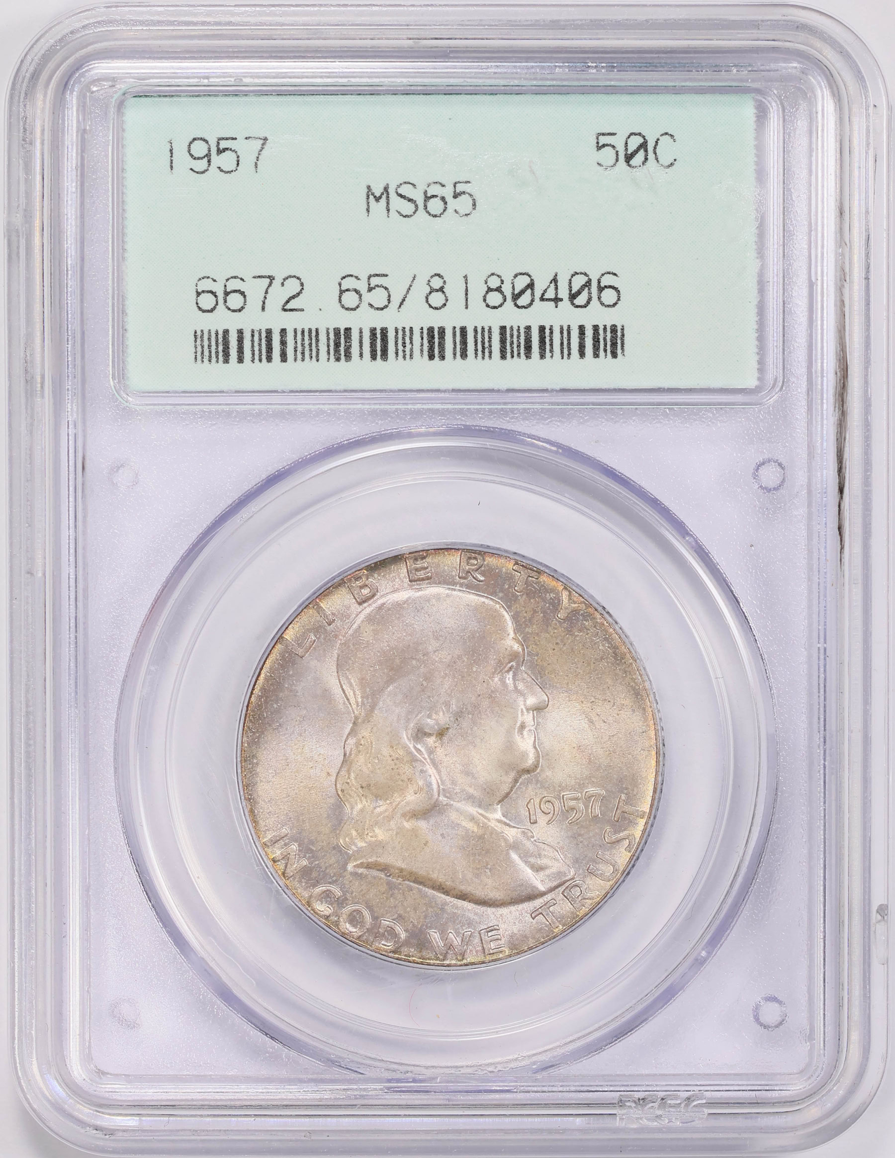 1957 Franklin Half Dollar PCGS MS-65 OGH (2nd Gen) (Toned) (Item 1814570) | GreatCollections ...