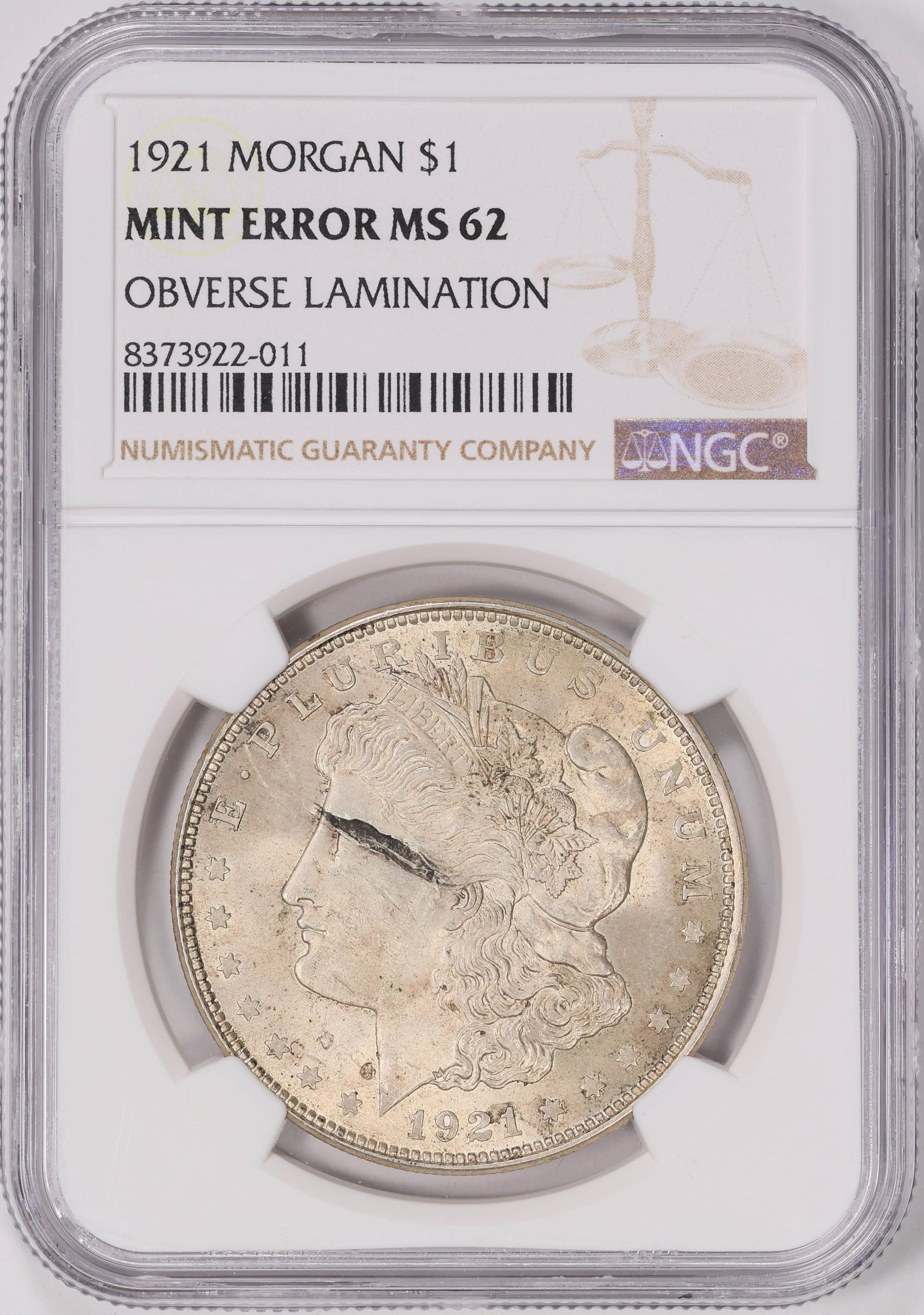 Mint Error 1921 Morgan Silver Dollar Obverse Lamination NGC MS-62 | NGC ...