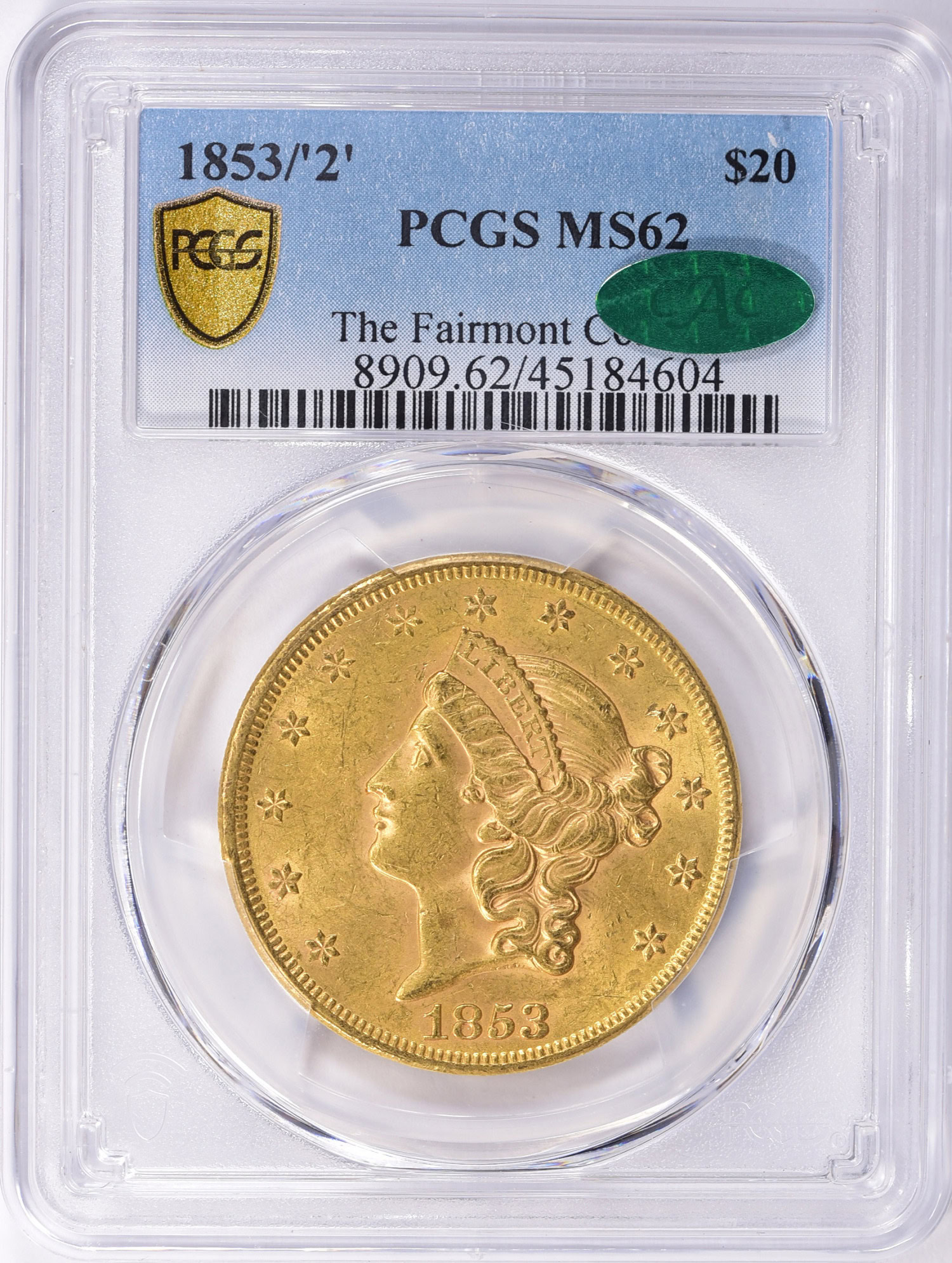 1853/2 Liberty Gold Double Eagle PCGS MS-62 (CAC Green) (The Fairmont Collection) (Item 1814610 ...