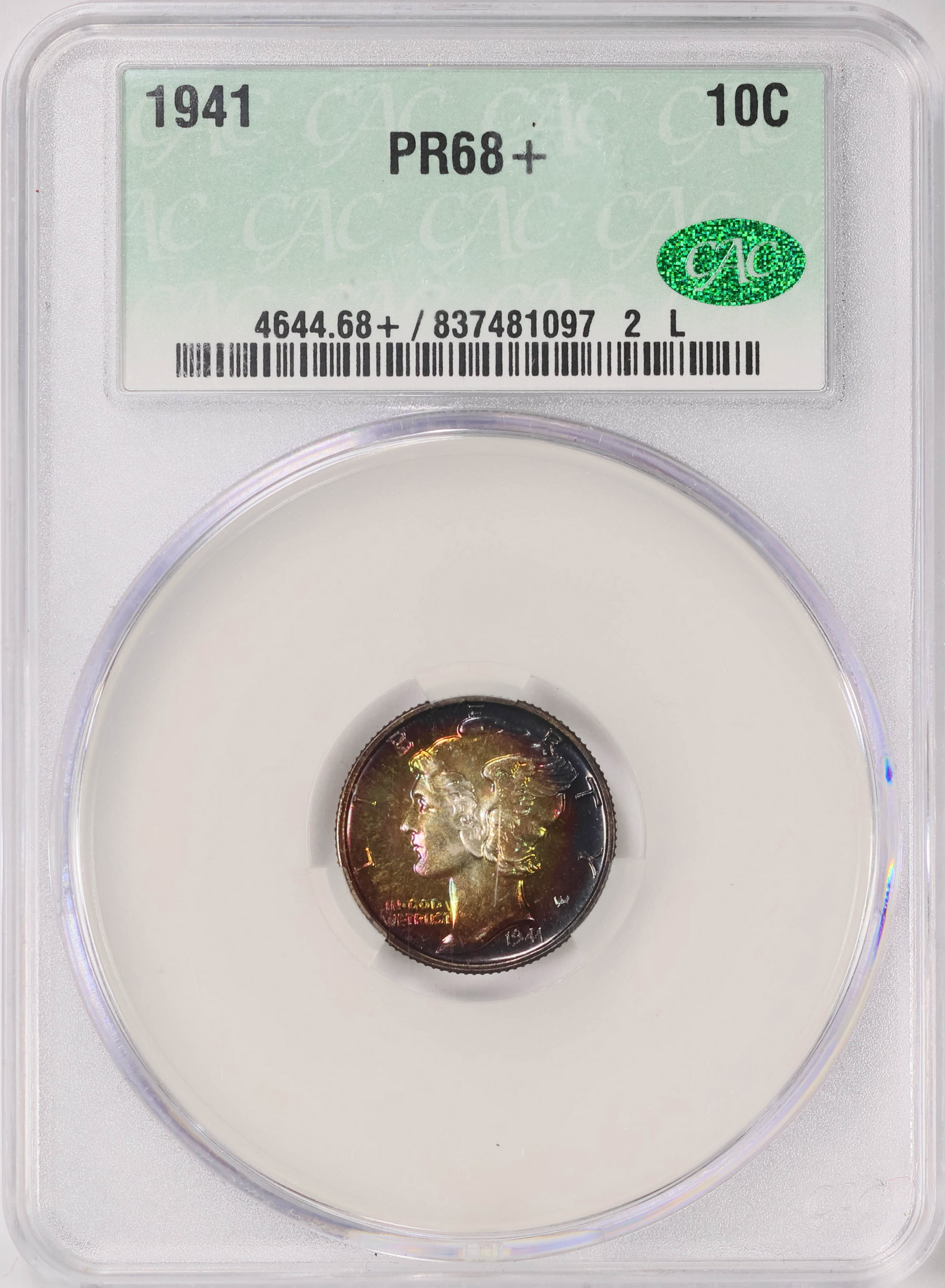 1941 Mercury Dime CACG Proof-68+ (Toned) (Item 1814702 ...