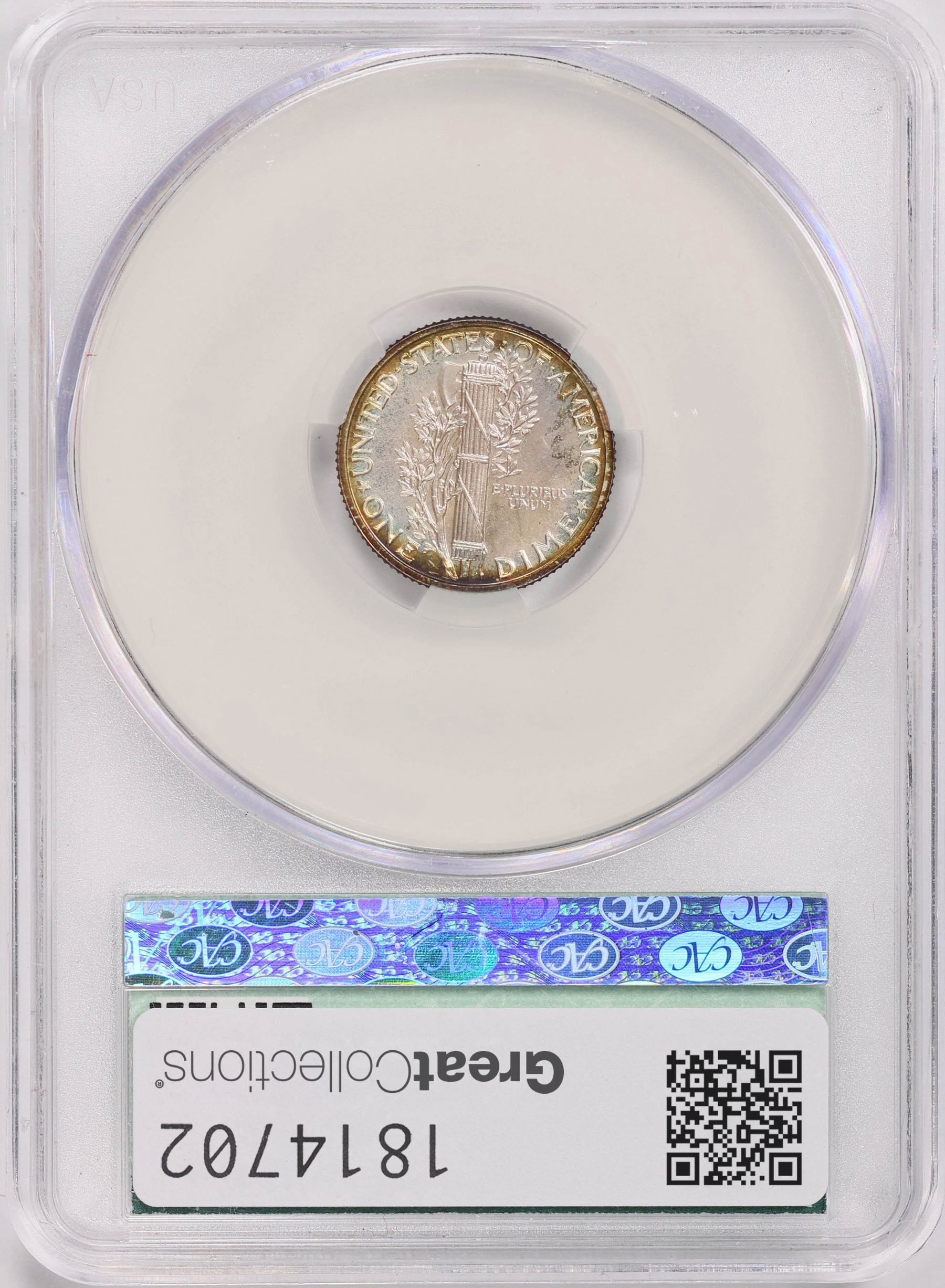 1941 Mercury Dime CACG Proof-68+ (Toned) (Item 1814702) | GreatCollections Coin Auctions