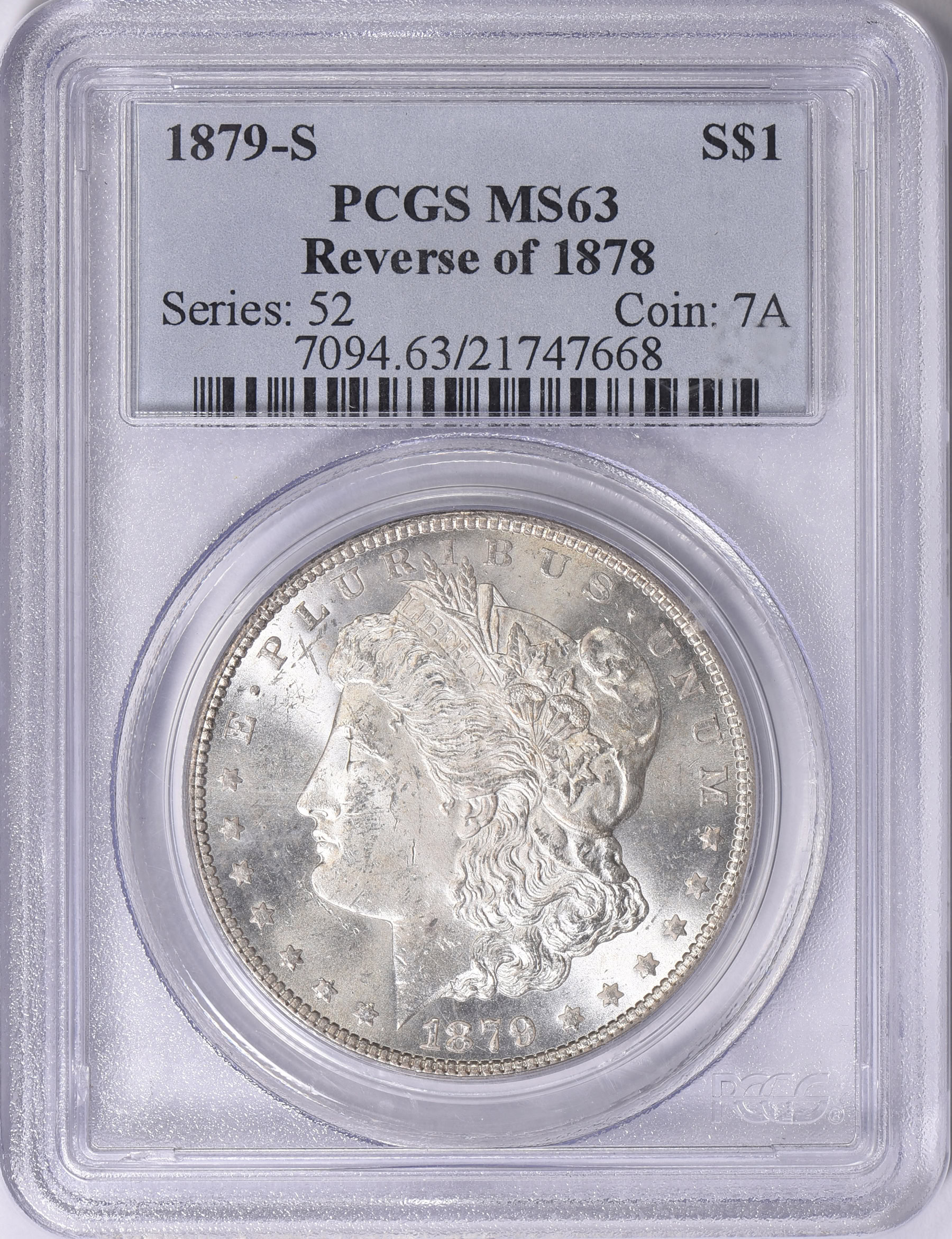 1879-S Morgan Silver Dollar Reverse of 1878 PCGS MS-63 (Item 1814722) | GreatCollections Coin ...