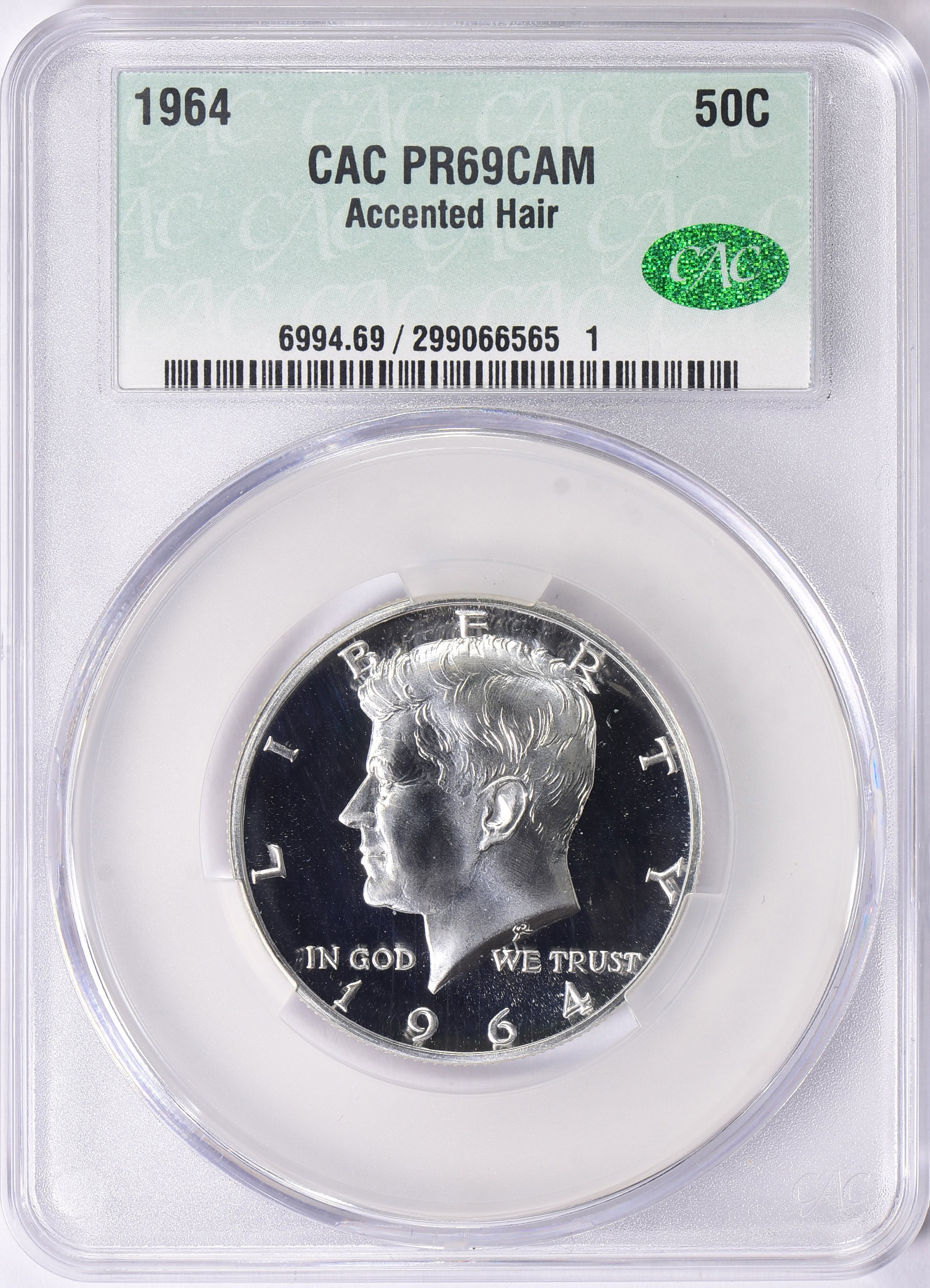 1964 Kennedy Half Dollar Accented Hair CACG Proof-69 CAMEO (Item ...