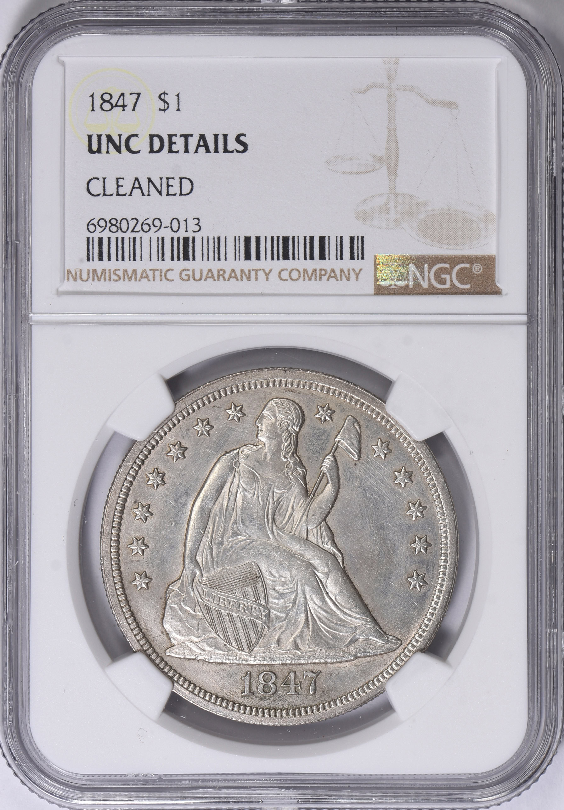 1847 Seated Liberty Silver Dollar NGC Unc Details (Item 1814872) | GreatCollections Coin Auctions
