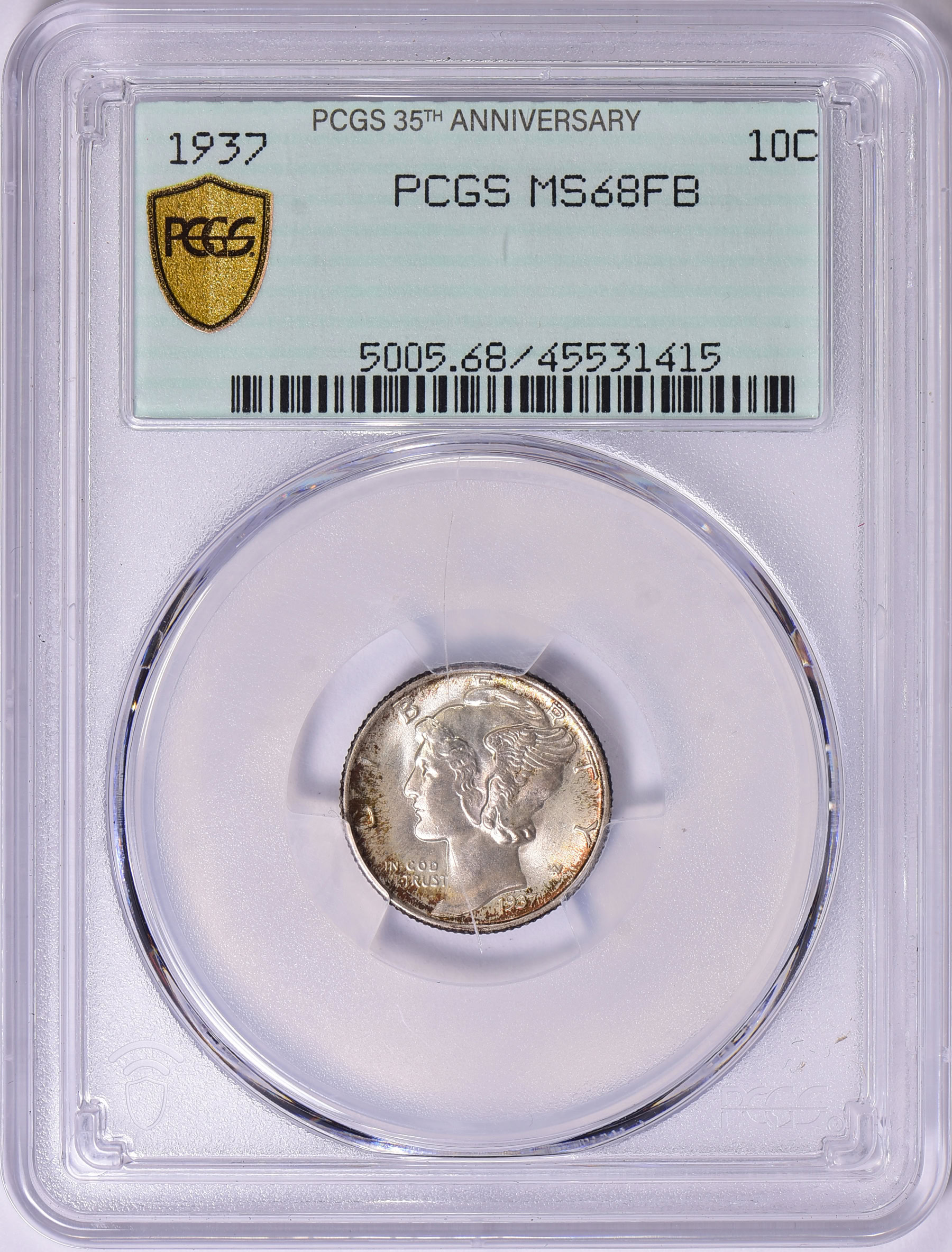1937 Mercury Dime PCGS MS-68 FB (OGH 35th Anniversary Label) (Toned) (Item 1814895 ...
