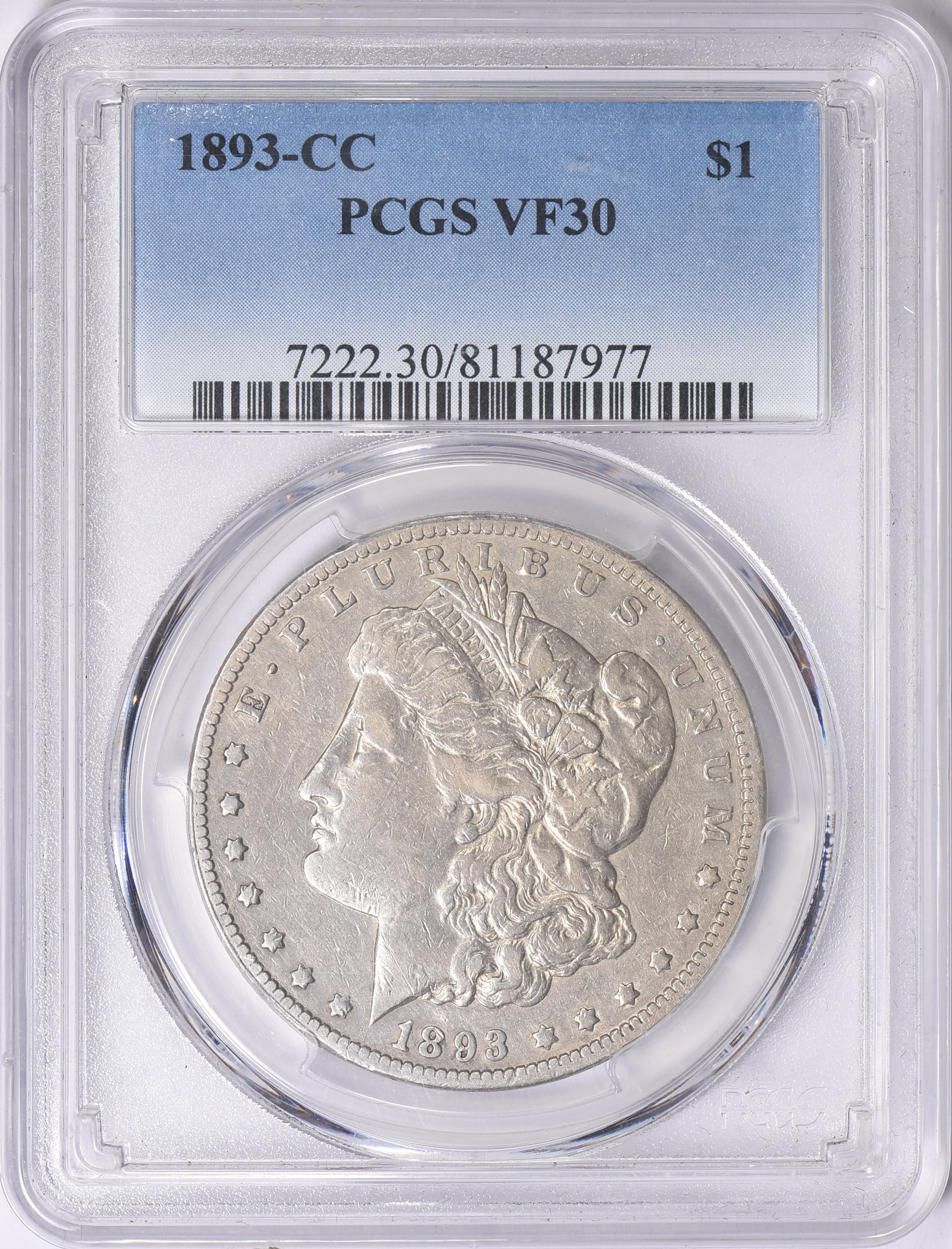 1893-CC Morgan Silver Dollar PCGS VF-30 (Item 1814899) | GreatCollections Coin Auctions