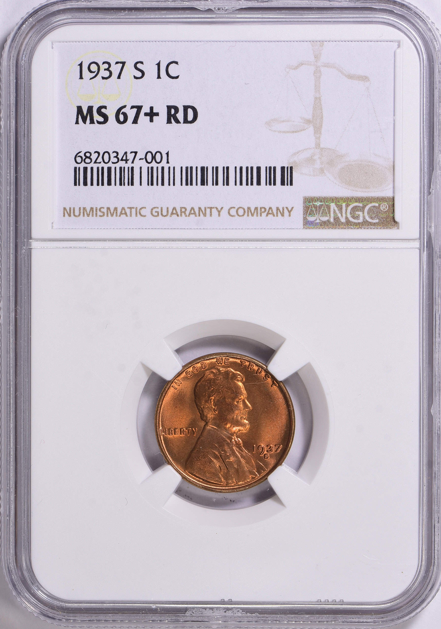 1937-S Lincoln Cent NGC MS-67+ RD (Item 1814926) | GreatCollections Coin Auctions