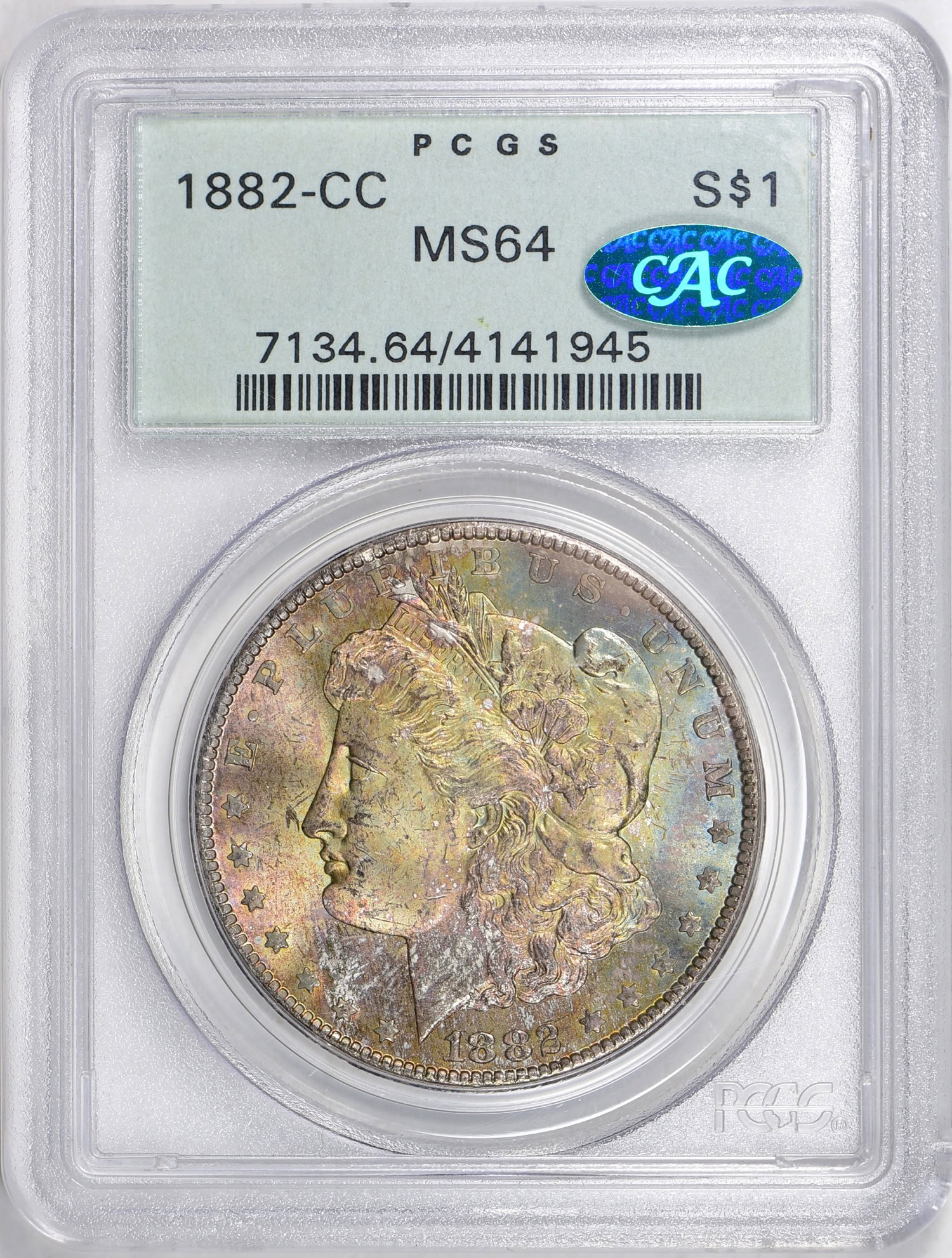1882-CC Morgan Silver Dollar PCGS MS-64 (CAC Green) OGH (Toned) (Item 1814940 ...