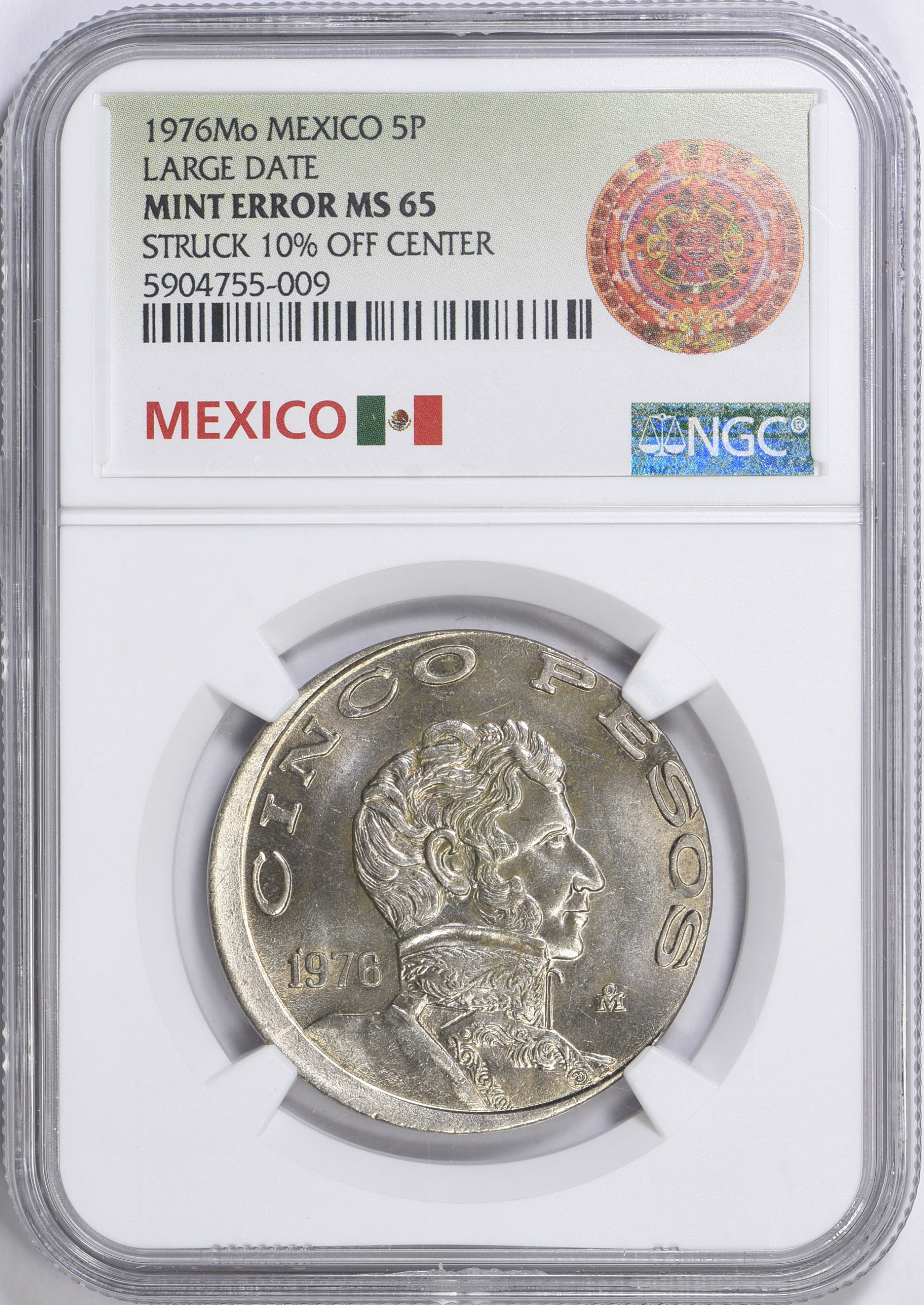 Mint Error Mexico 1976-Mo 5 Pesos Large Date KM-472 Struck 10% Off ...