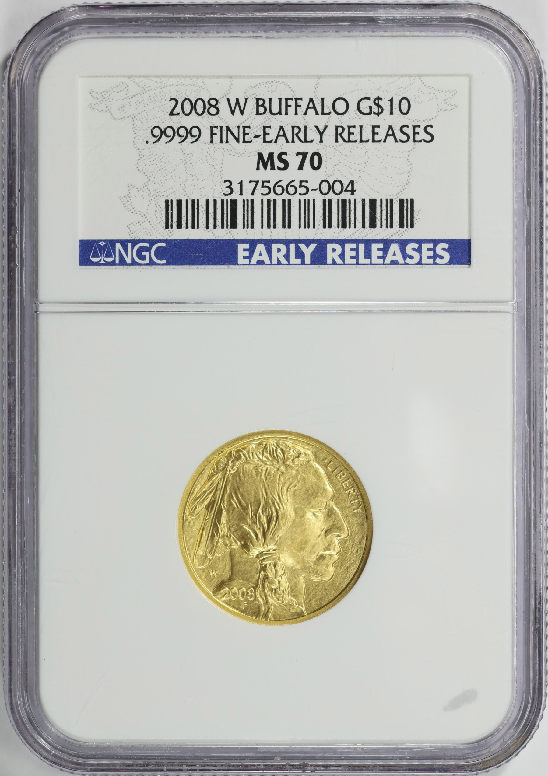 2008-W $10 Quarter-Ounce Gold American Buffalo Burnished Early Releases NGC MS-70 (Item 1814961 ...