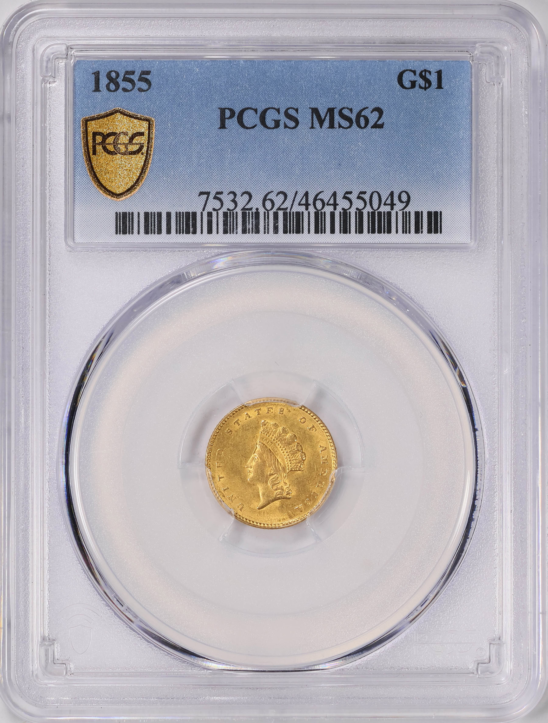 1855 Indian Princess Gold Dollar PCGS MS-62 (Item 1815020) | GreatCollections Coin Auctions