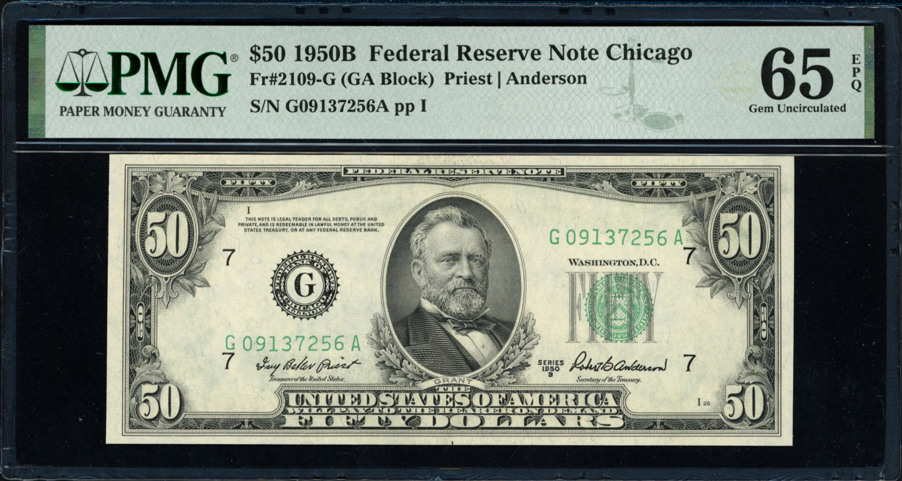 Fr. 2109-G (GA Block) 1950B $50 Chicago Federal Reserve Note Priest ...