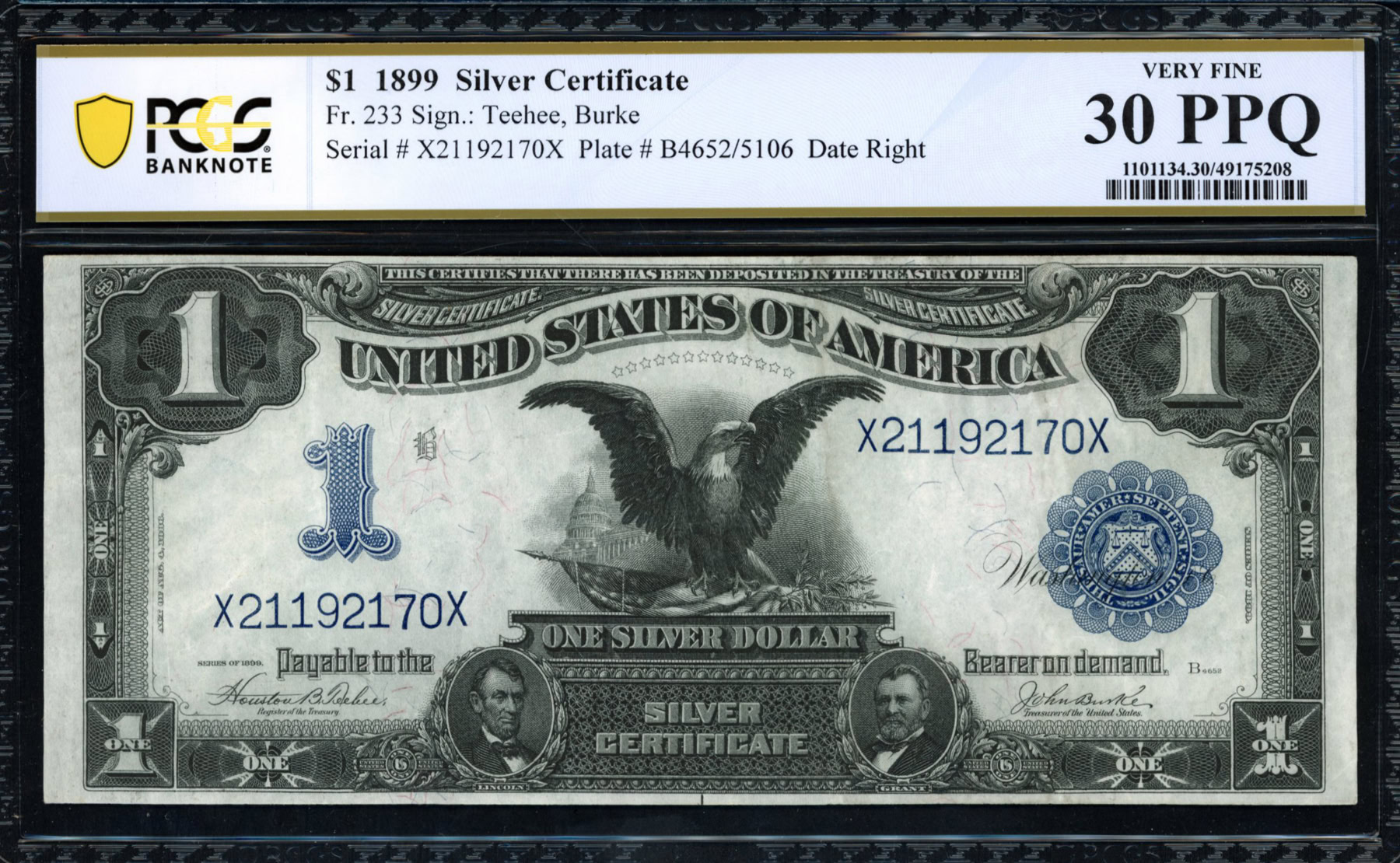 Fr. 233 1899 $1 Silver Certificate Note Teehee / Burke PCGS Banknote Very Fine 30 PPQ | PCGS ...