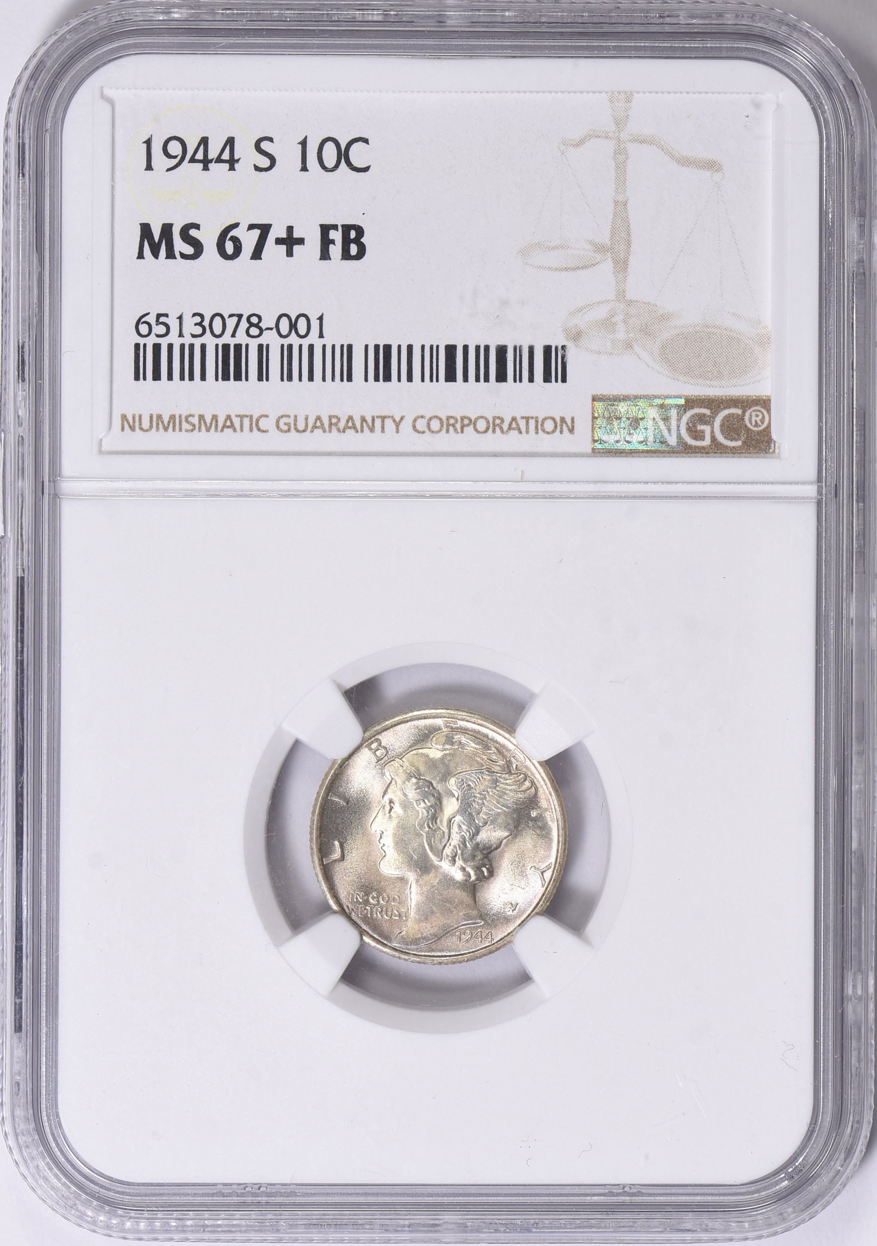 1944-S Mercury Dime NGC MS-67+ FB (Toned) (Item 1815083) | GreatCollections Coin Auctions