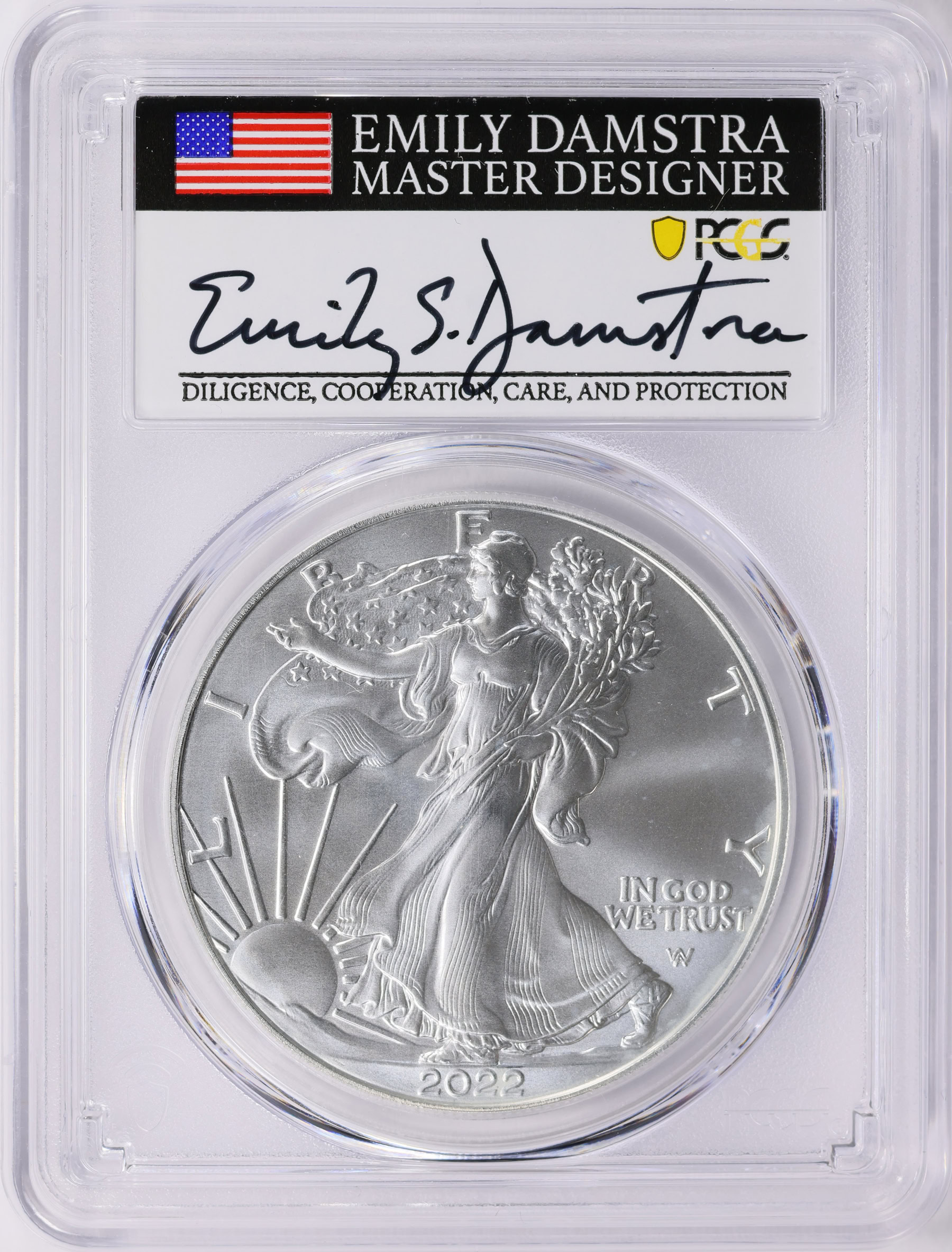 2022 $1 Silver Eagle PCGS MS-70 (Emily Damstra Signed Label) (Item ...