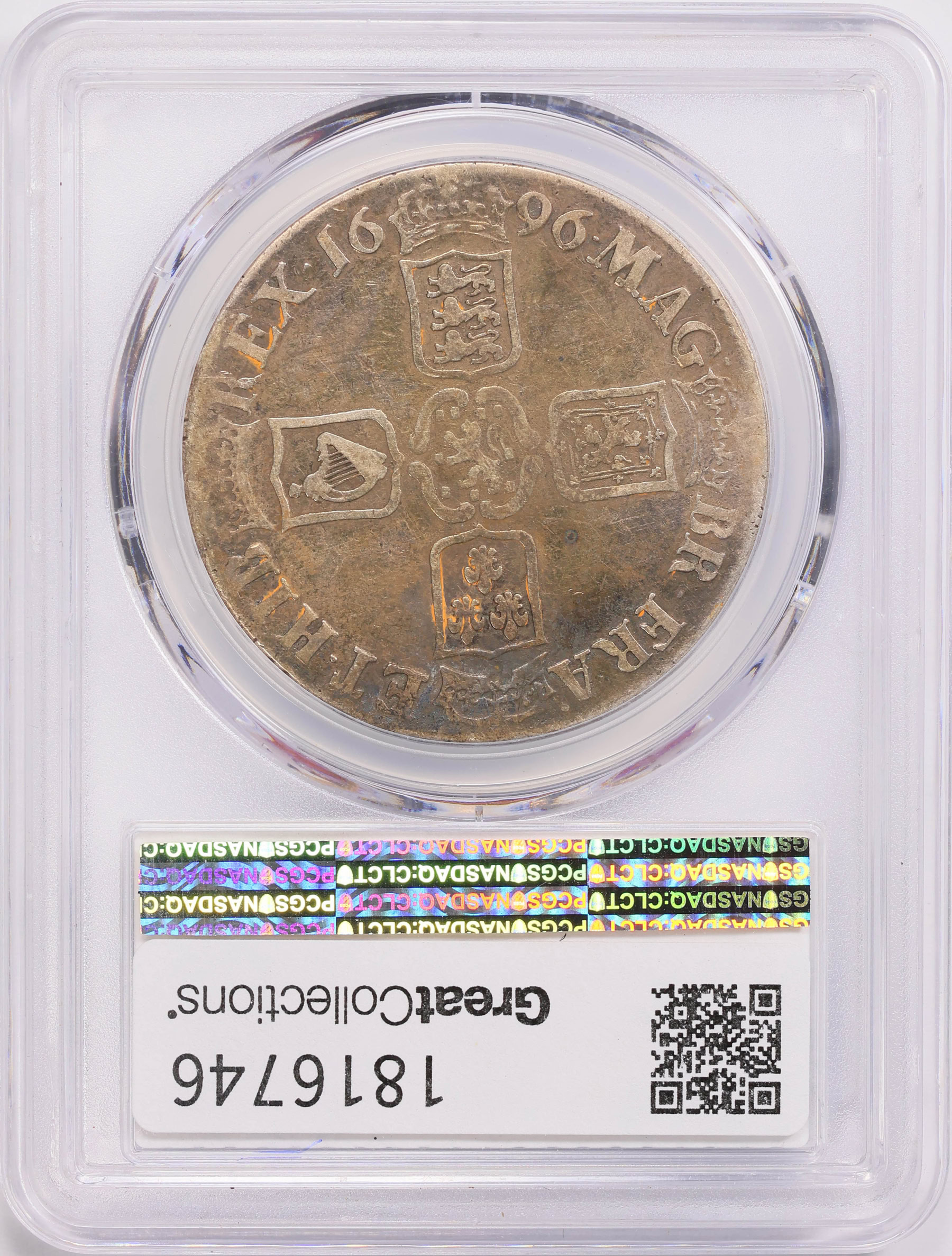 Great Britain 1696 Silver Crown First Bust First Harp OCTAVO Edge KM ...