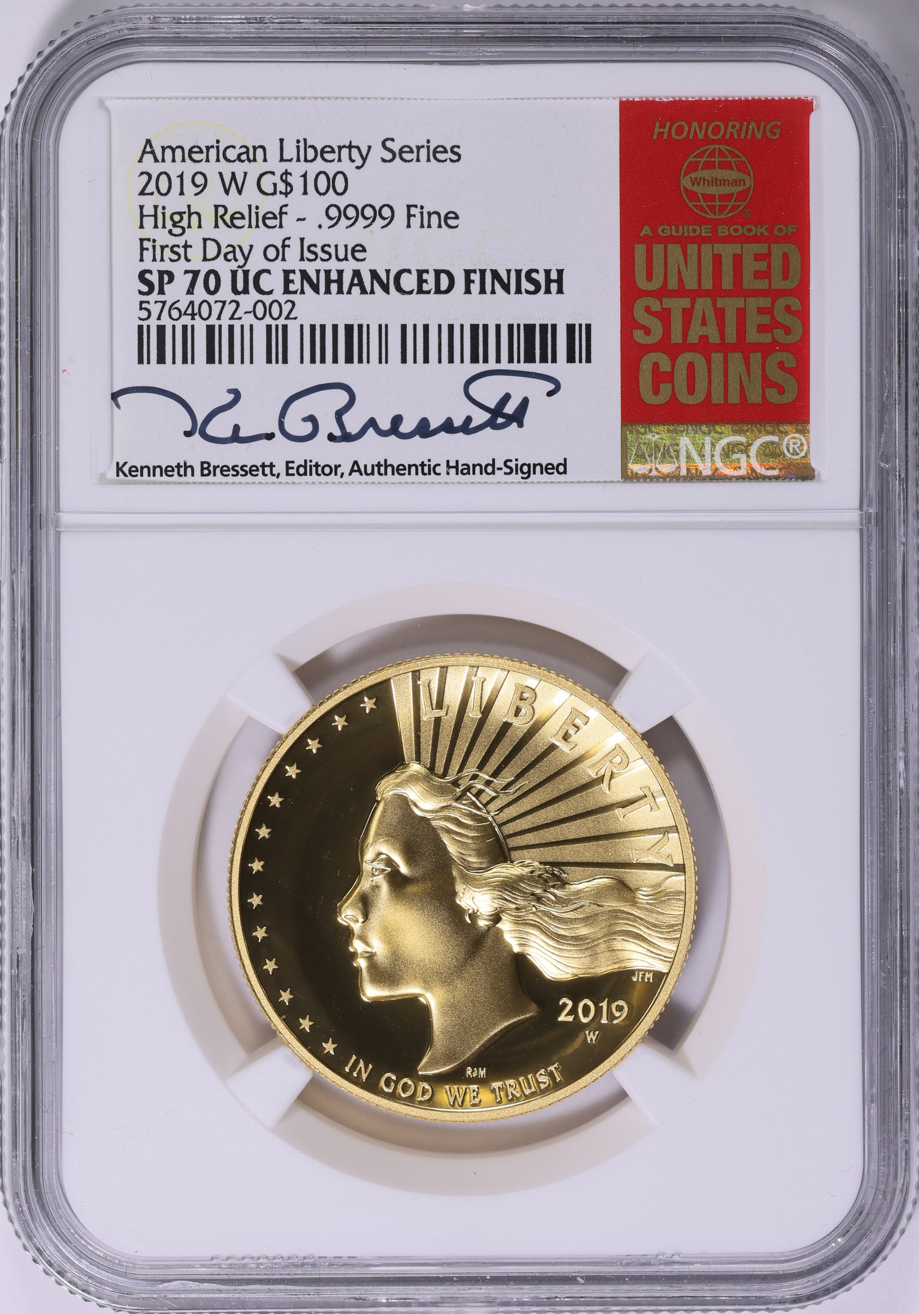 2019-W Gold $100 American Liberty High Relief Enhanced First Day of ...