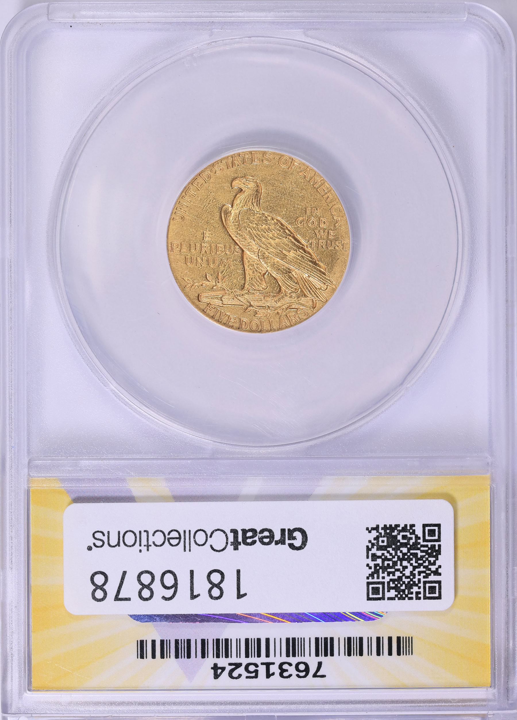 1911 Indian Gold Half Eagle ANACS AU-50 Details (Item 1816878) | GreatCollections Coin Auctions