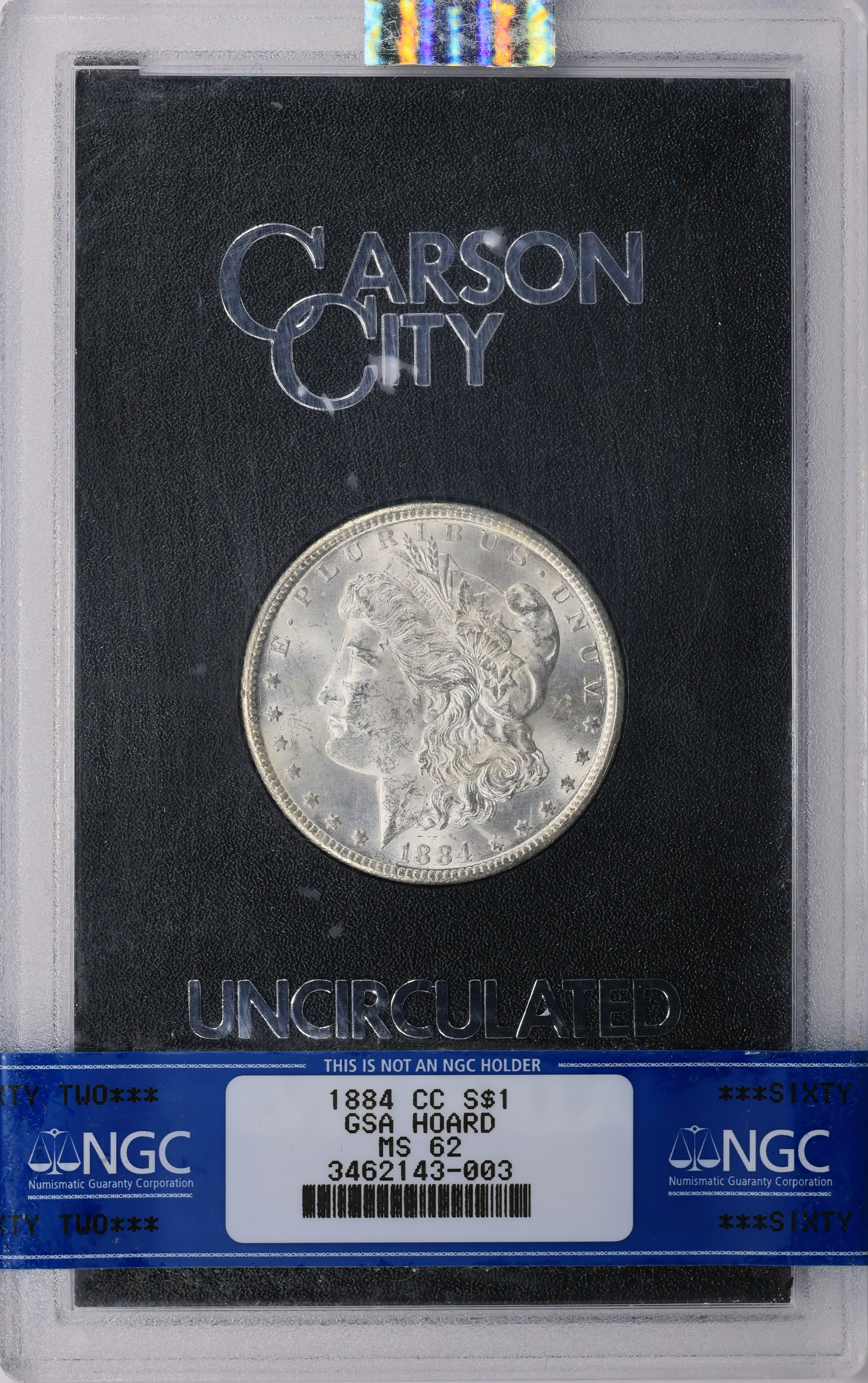 1884-CC Morgan Silver Dollar GSA Hoard NGC MS-62 (GSA Holder) (Item 1816888) | GreatCollections ...