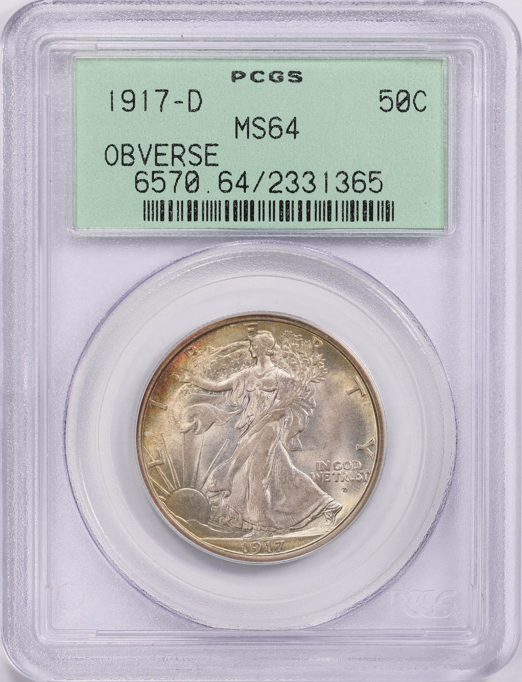 1917-D Walking Liberty Half Dollar Obverse Mintmark PCGS MS-64 OGH (Toned) (Item 1816894 ...