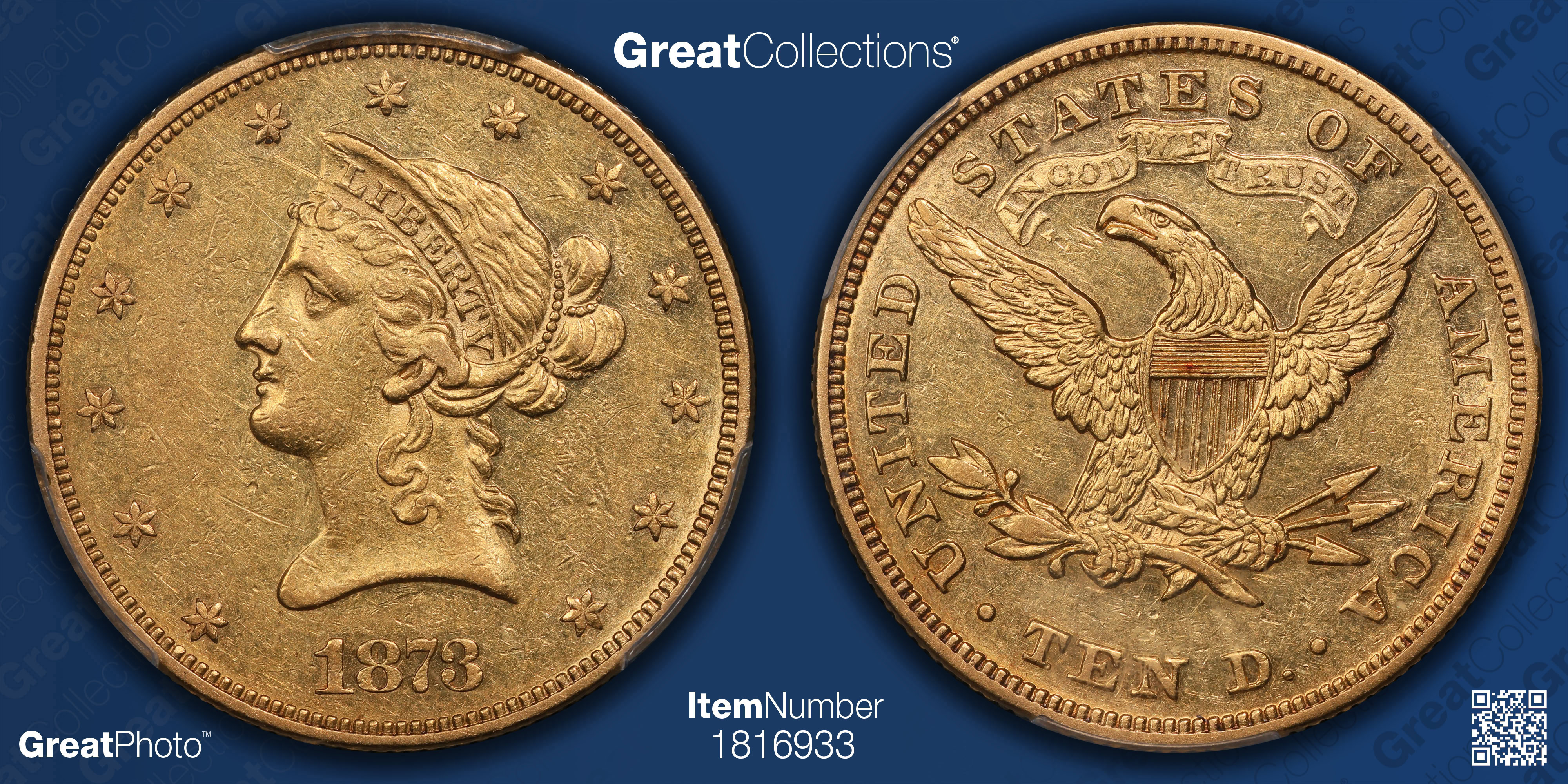 1873 Liberty Gold Eagle Closed 3 PCGS AU-53 (Item 1816933 ...