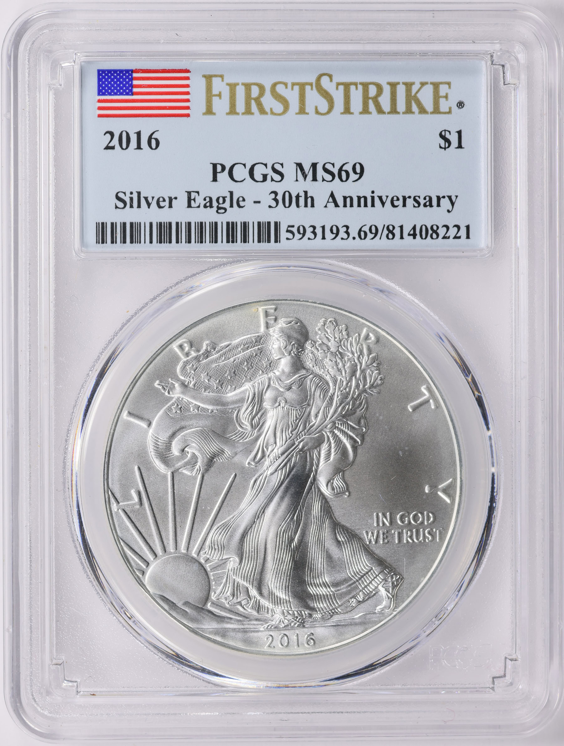2016 $1 Silver Eagle First Strike 30th Anniversary PCGS MS-69 (Item 1816956) | GreatCollections ...