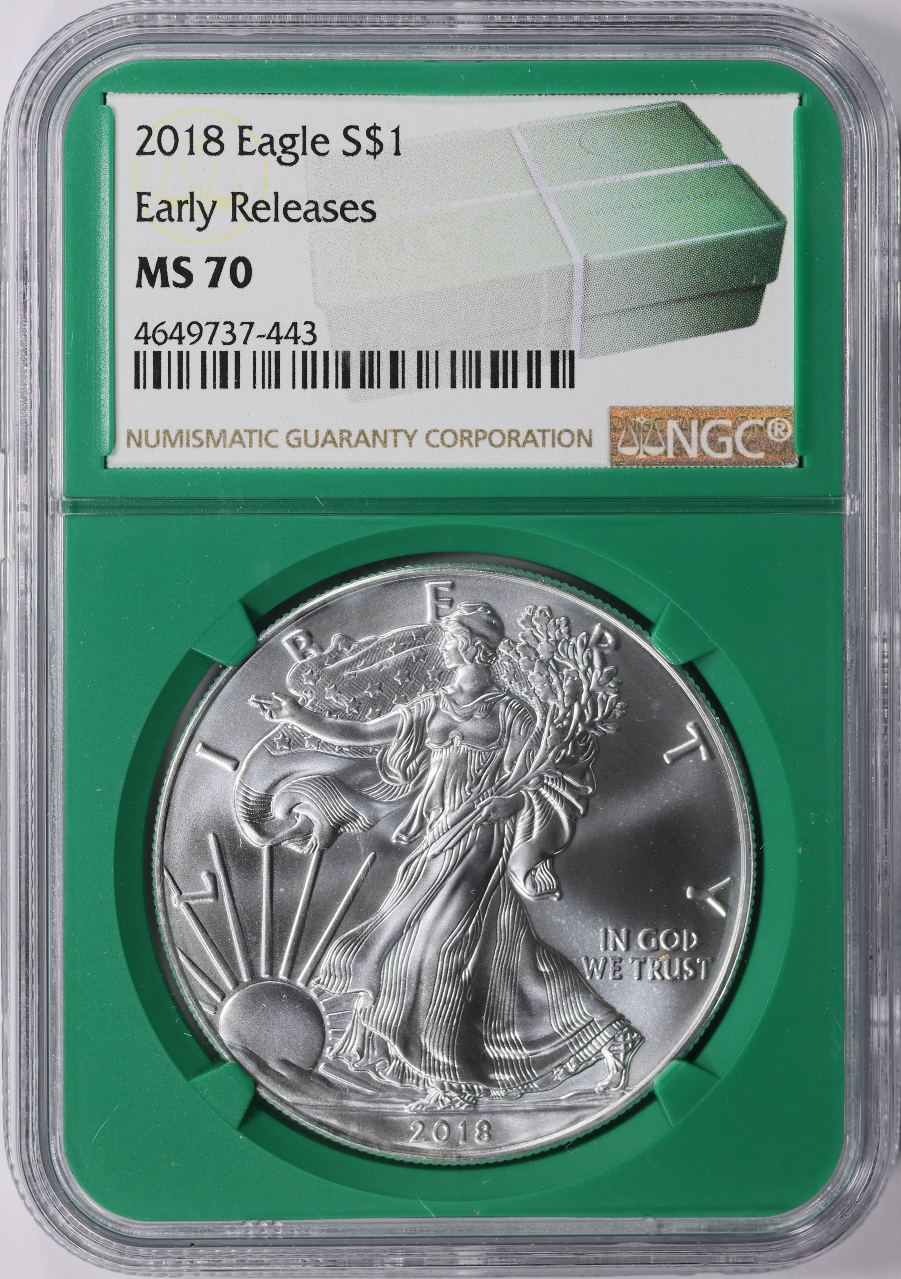 2018 $1 Silver Eagle Early Releases NGC MS-70 (Green Monster Box Holder ...