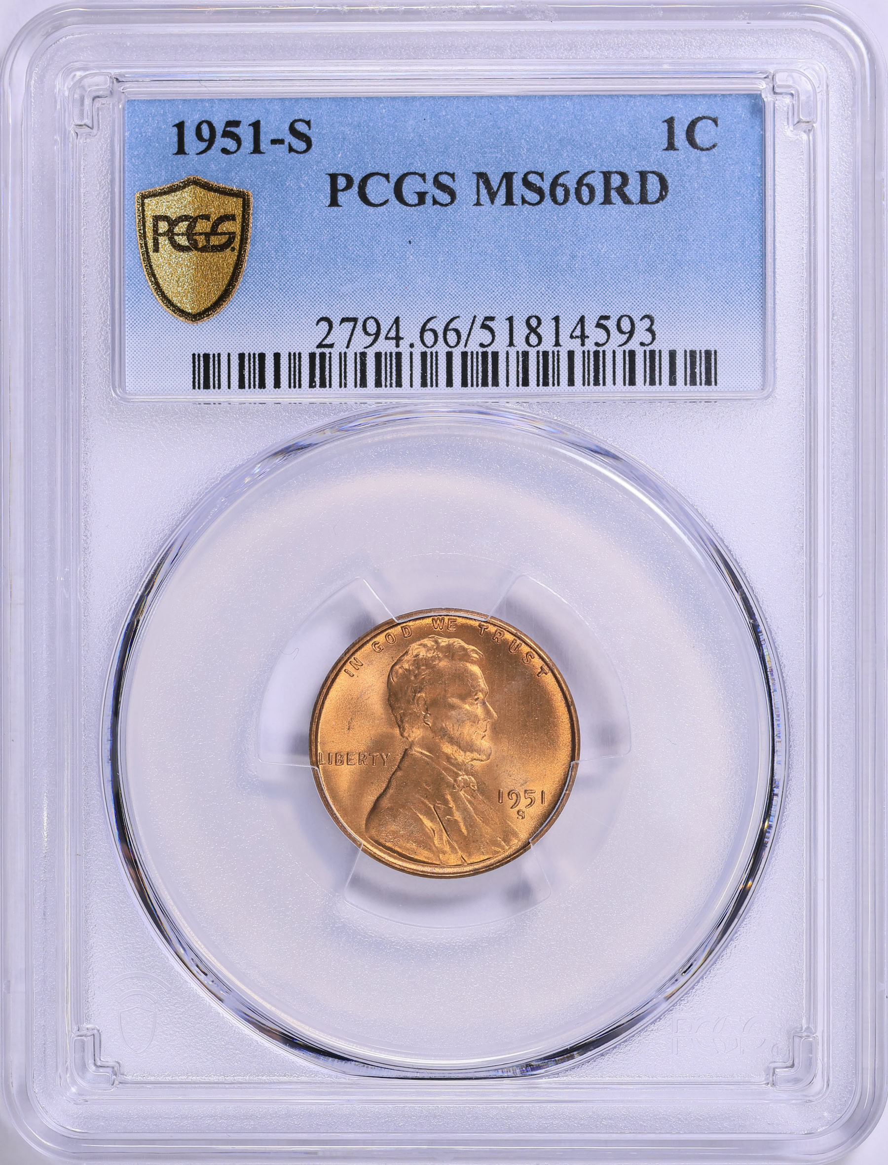 1951-S Lincoln Cent PCGS MS-66 RD (Item 1817125) | GreatCollections Coin Auctions