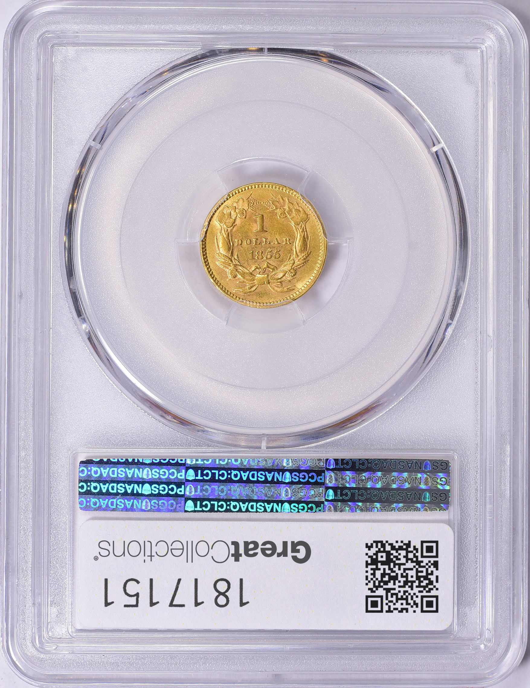 1855 Indian Princess Gold Dollar PCGS AU-58 (Item 1817151) | GreatCollections Coin Auctions
