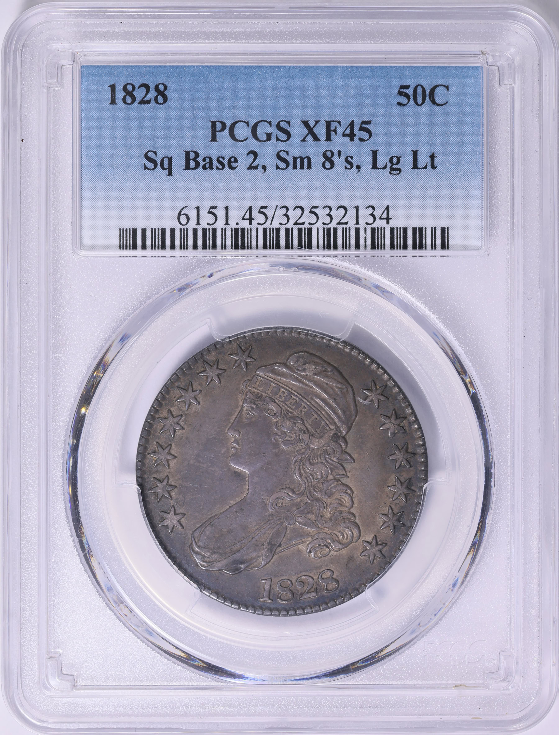 1828 Capped Bust Half Dollar Square Base 2, Small 8s, Large Letters PCGS XF-45 (Item 1817216 ...