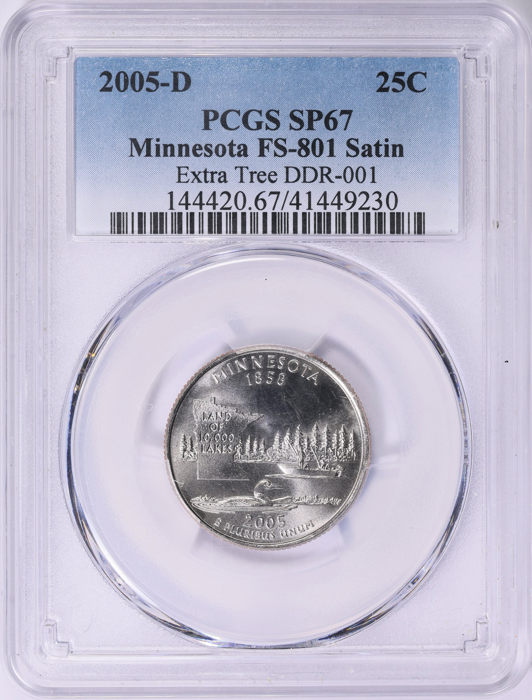 2005-D State Quarter Minnesota Satin Extra Tree FS-801 DDR-001 PCGS SP ...