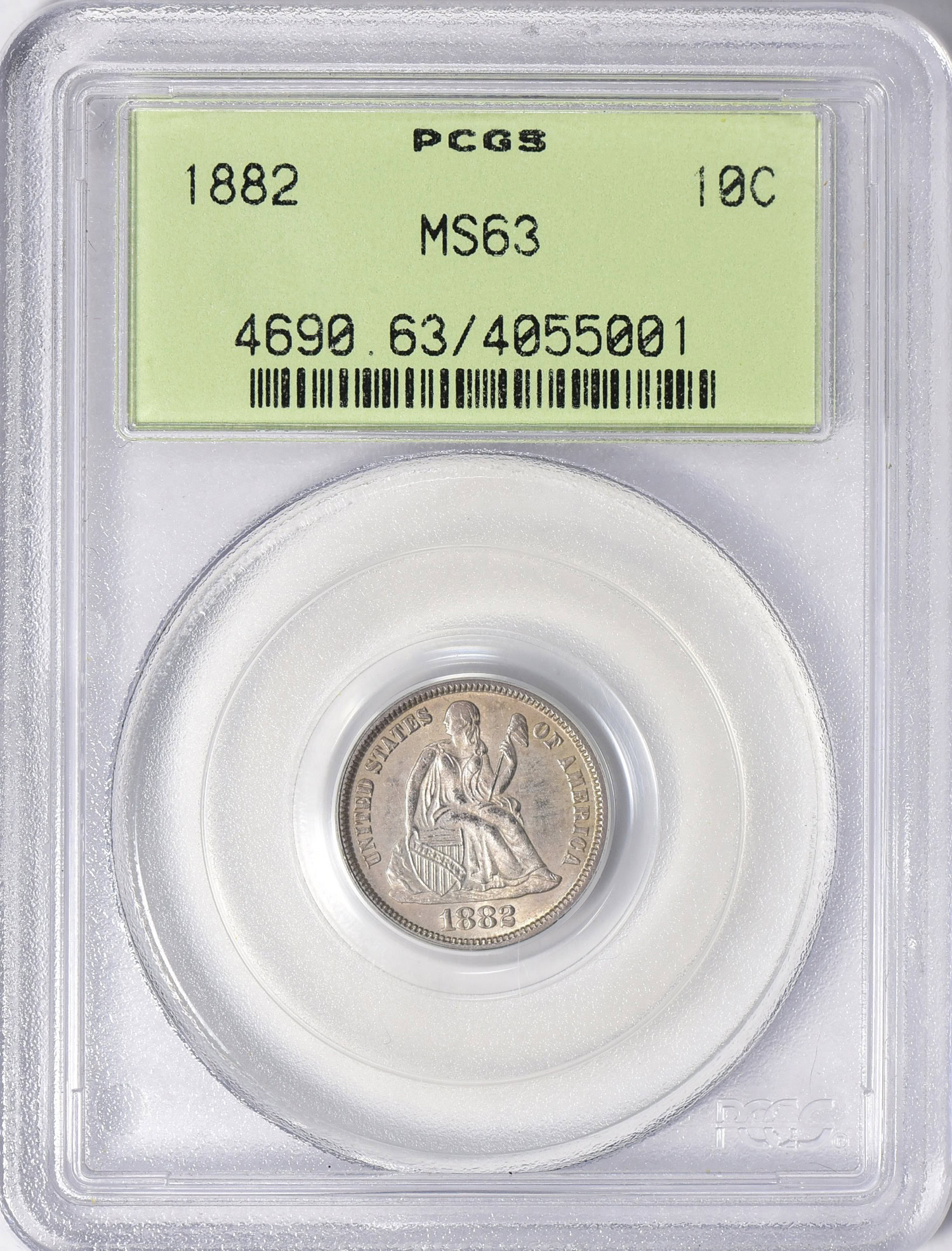 1882 Seated Liberty Dime PCGS MS-63 OGH (Item 1817227) | GreatCollections Coin Auctions
