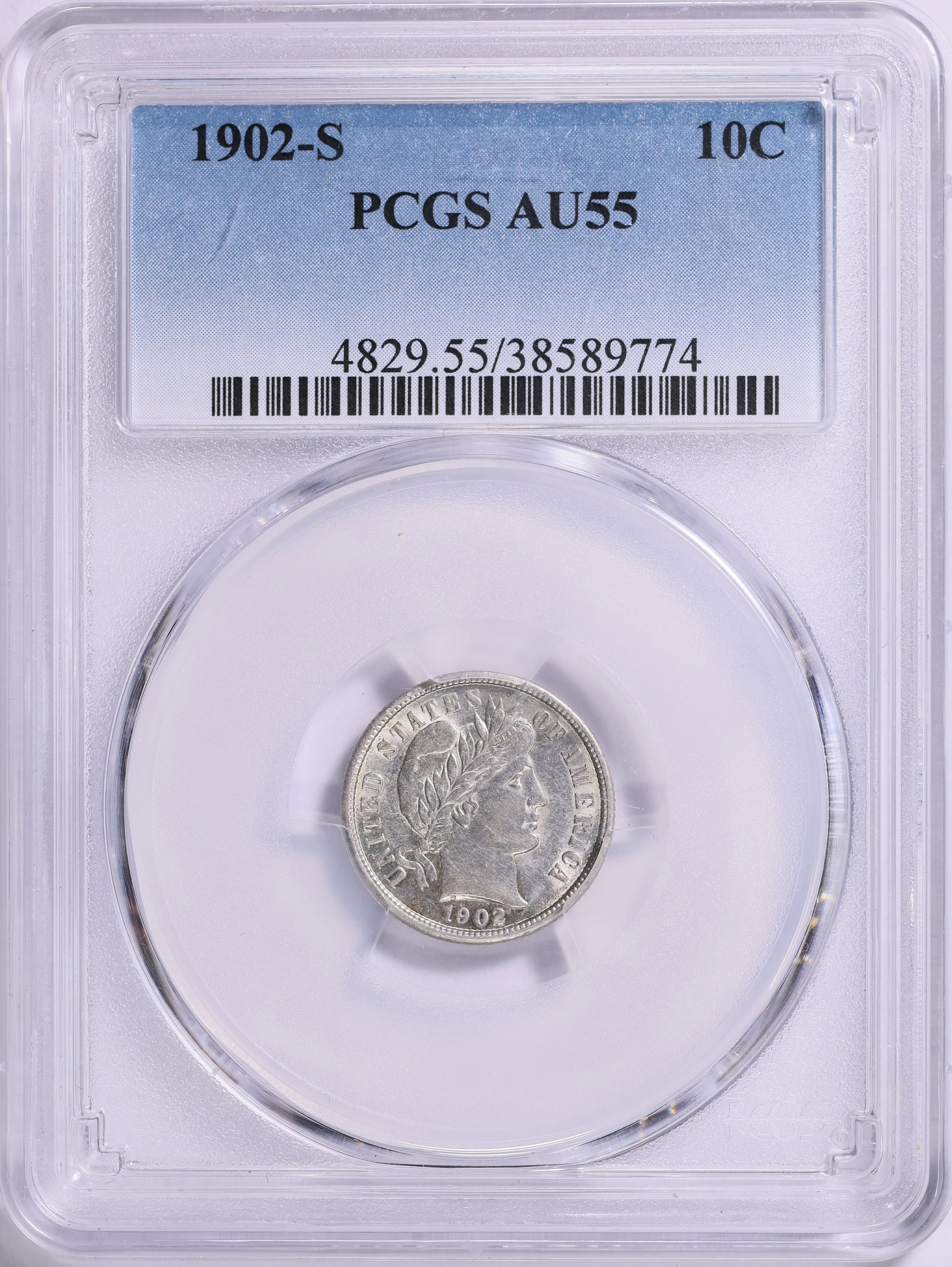 1902-S Barber Dime PCGS AU-55 (Item 1817228) | GreatCollections Coin ...
