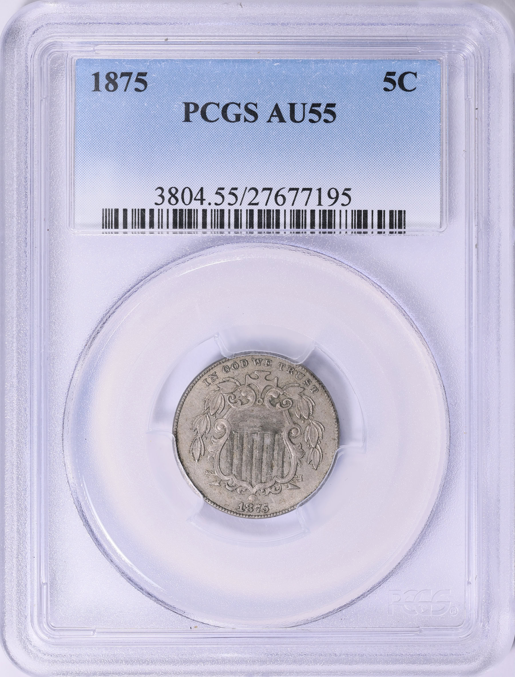 1875 Shield Nickel PCGS AU-55 (Item 1817265) | GreatCollections Coin ...