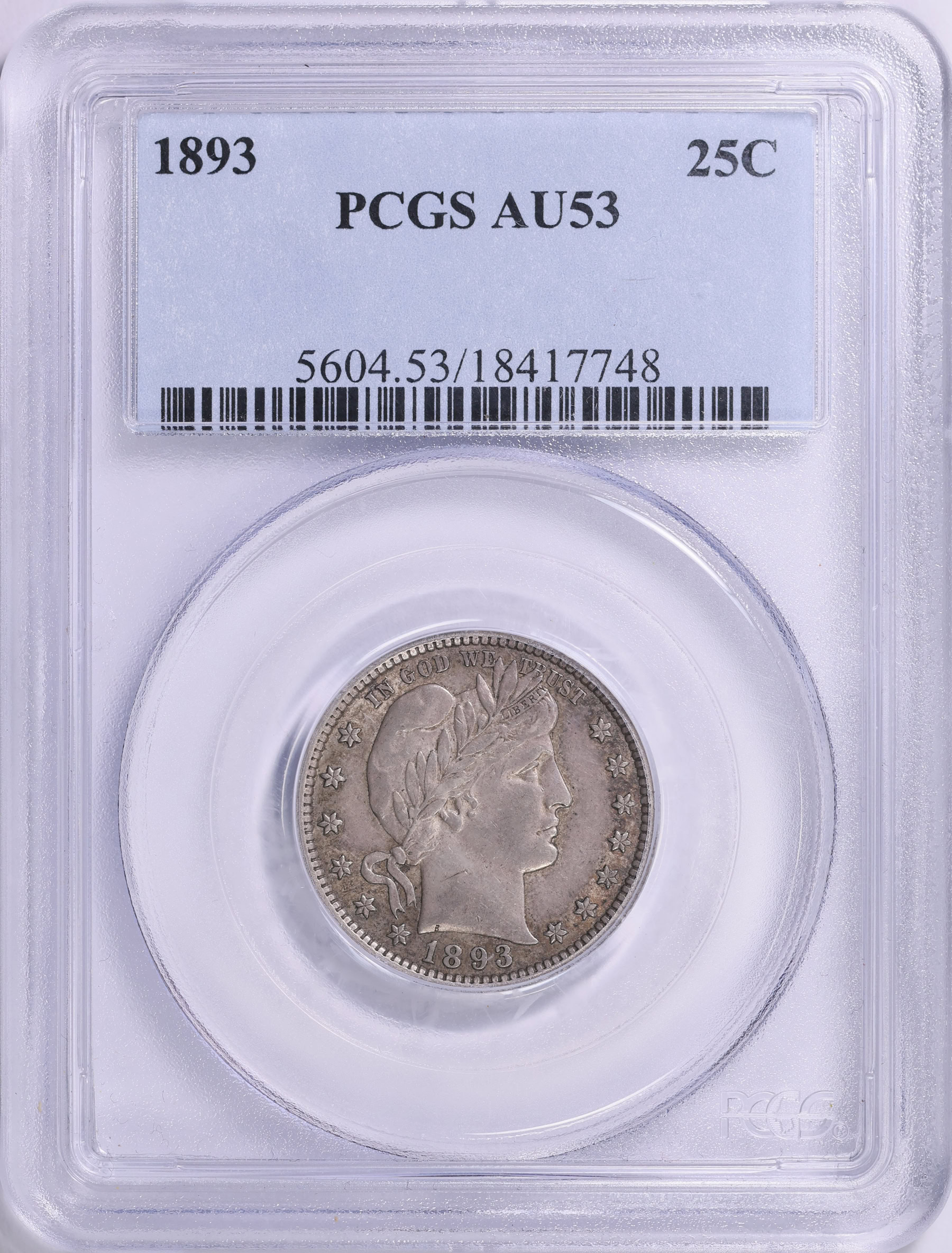 1893 Barber Quarter PCGS AU-53 (Item 1817312) | GreatCollections Coin ...