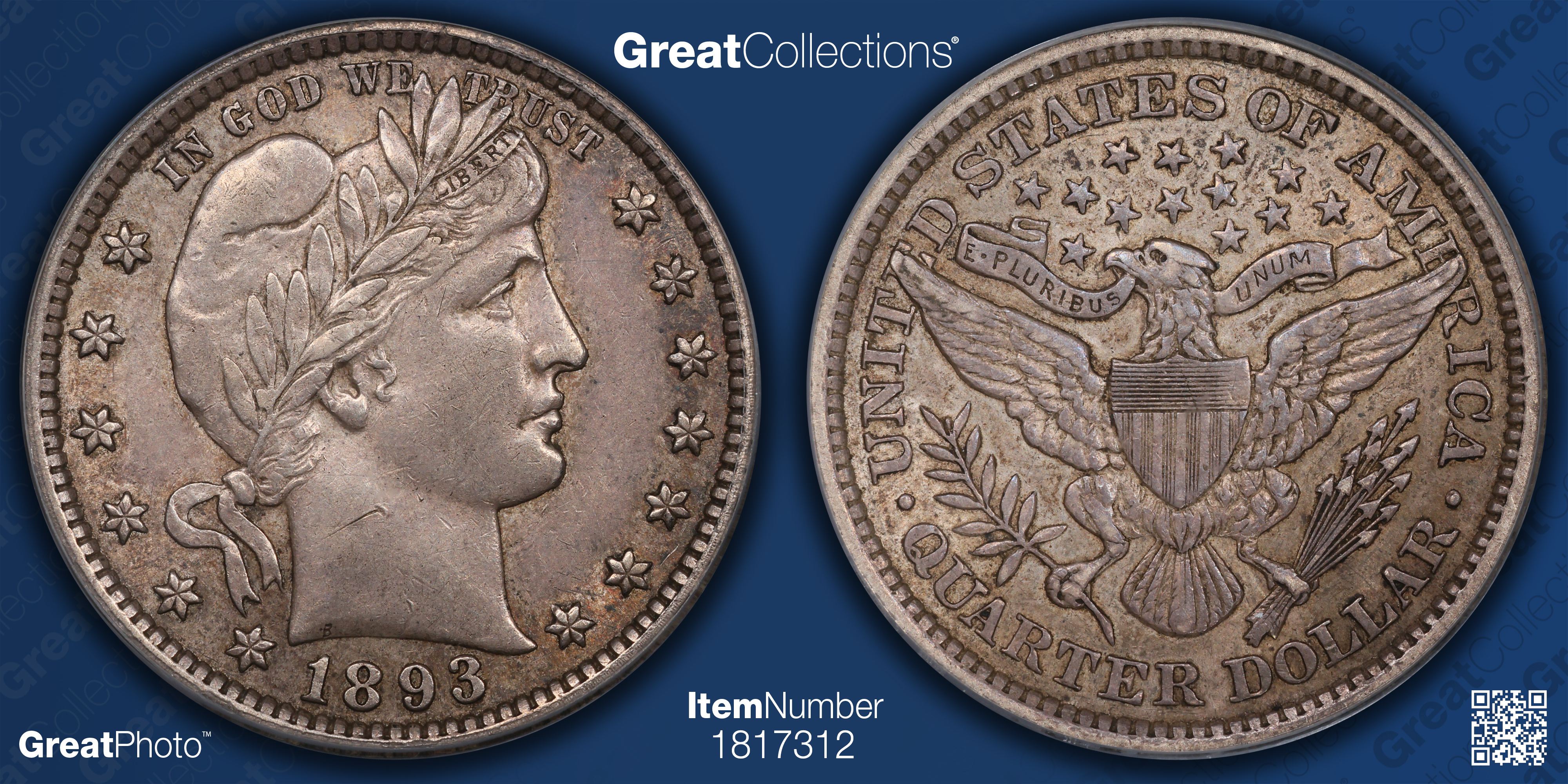 1893 Barber Quarter PCGS AU-53 (Item 1817312) | GreatCollections Coin ...