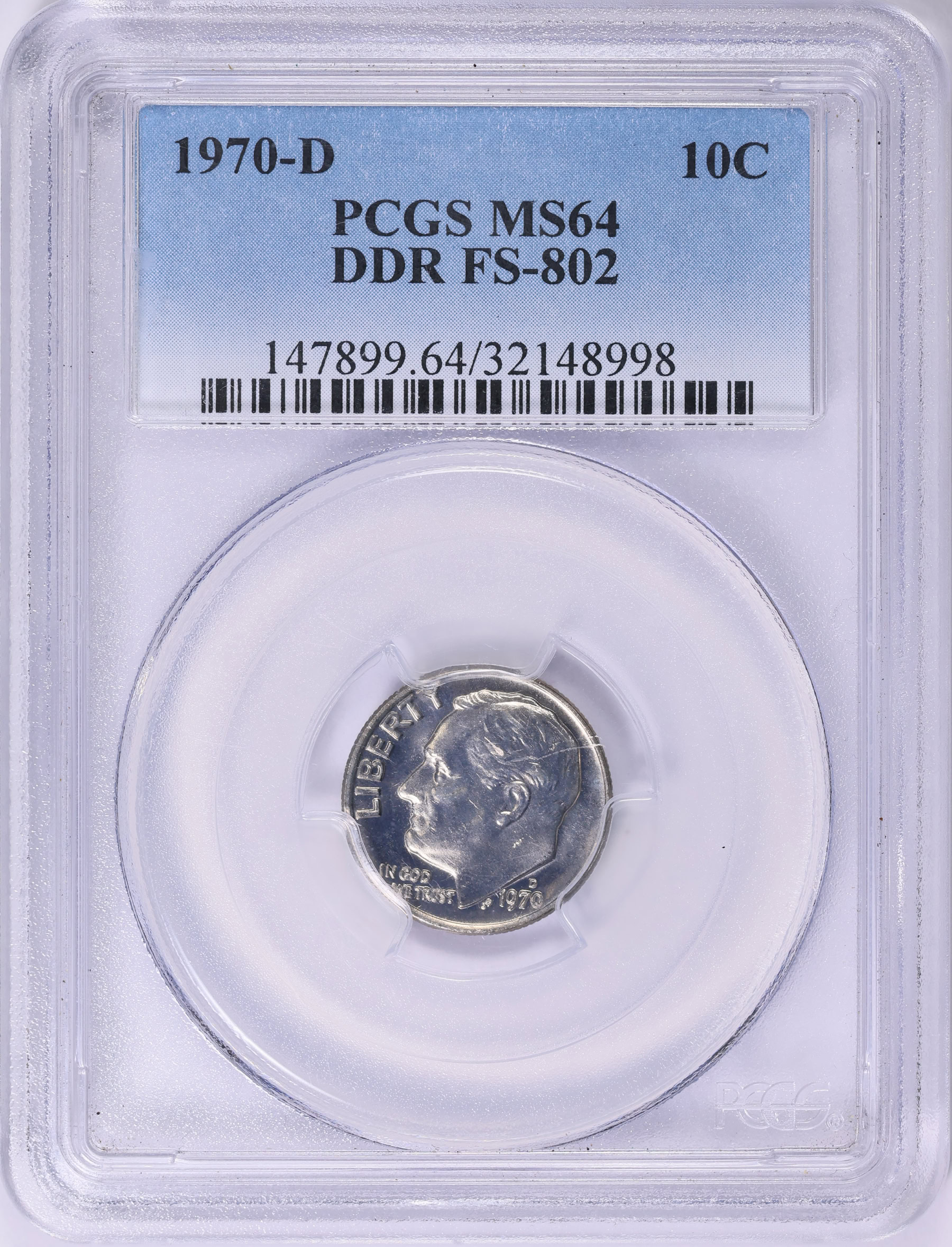 1970-D Roosevelt Dime Doubled Die Reverse FS-802 PCGS MS-64 (Item 1817330) | GreatCollections ...