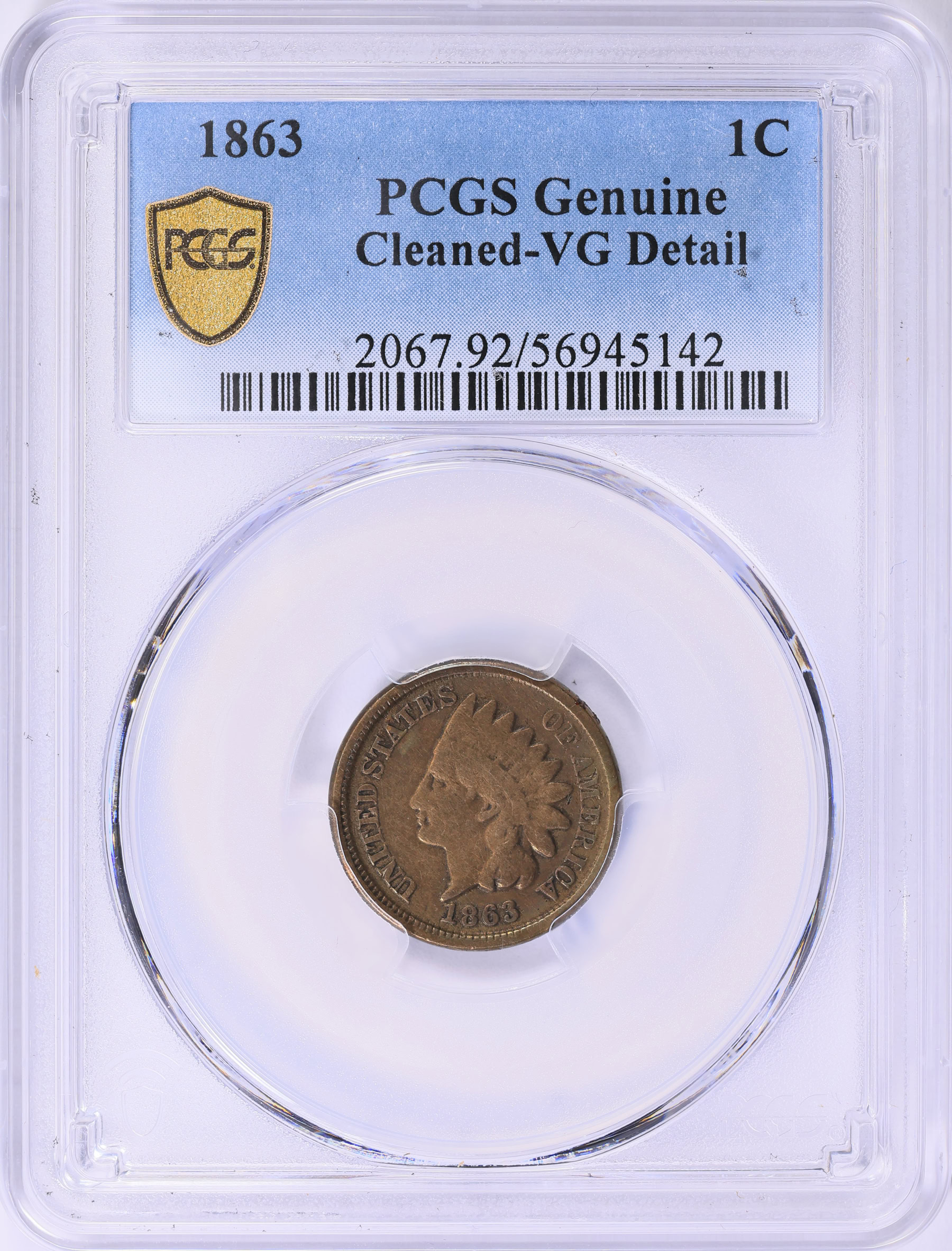 1863 Indian Cent PCGS Genuine VG Details (Item 1817341 ...