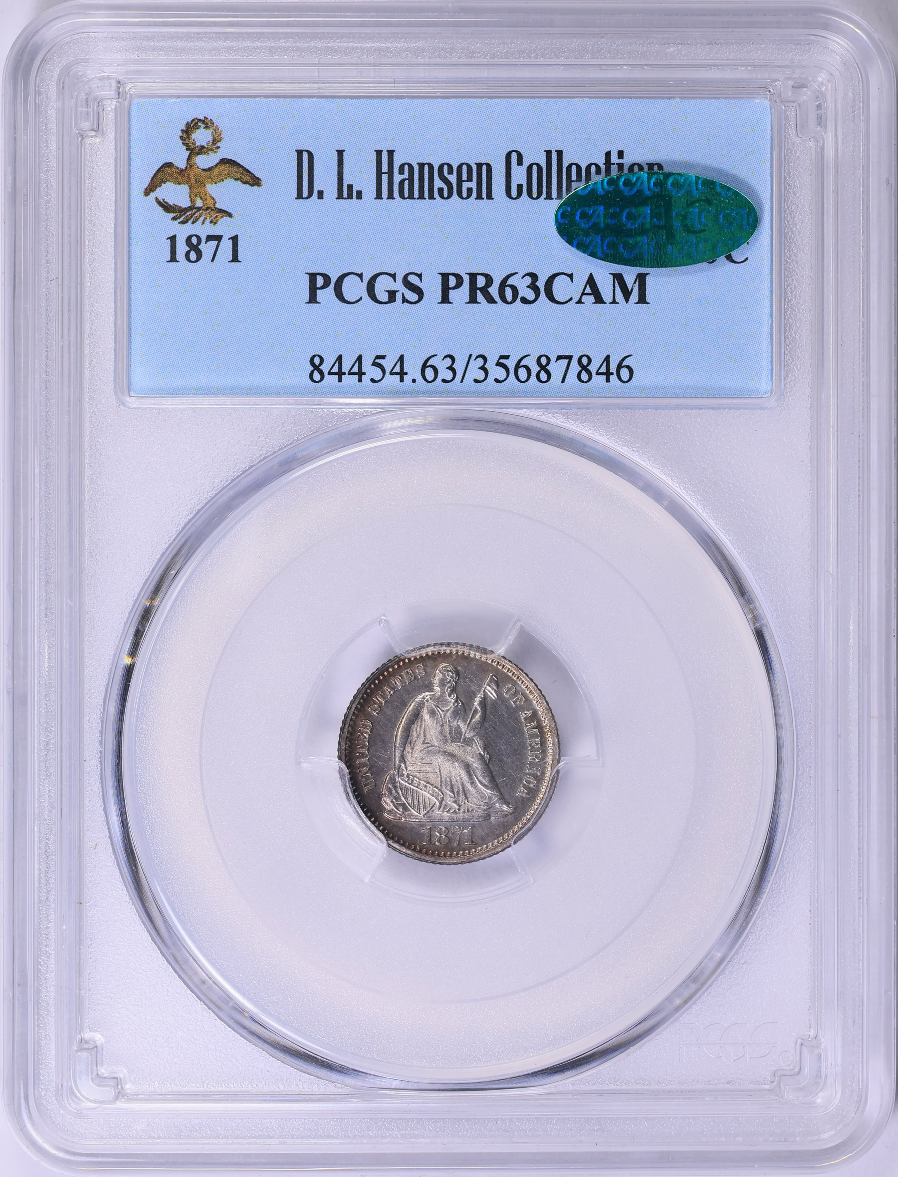 1871 Seated Liberty Half Dime PCGS Proof-63 CAMEO (CAC Green) (Toned ...