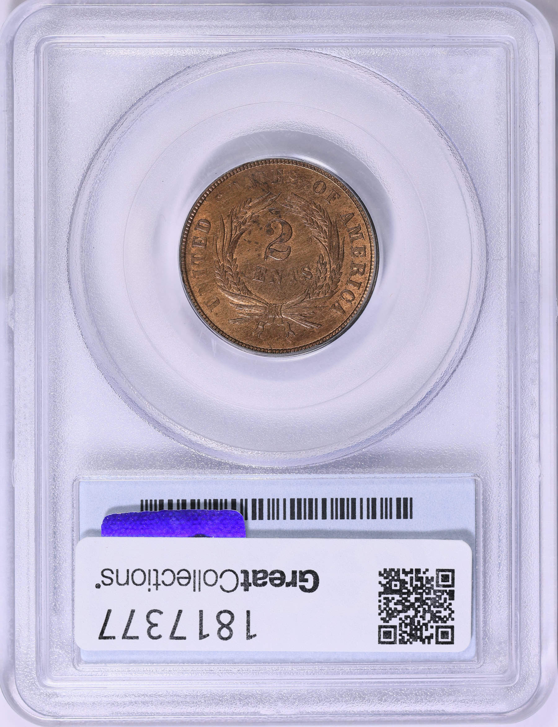 1864 Two-Cent Piece Small Motto PCGS MS-65 RB (CAC Green) (Item 1817377 ...