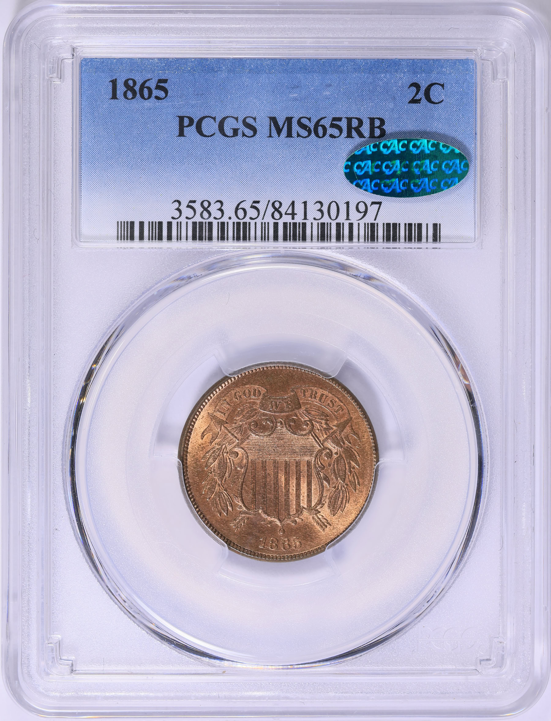 1865 Two-Cent Piece PCGS MS-65 RB (CAC Green) (Item 1817380) | GreatCollections Coin Auctions