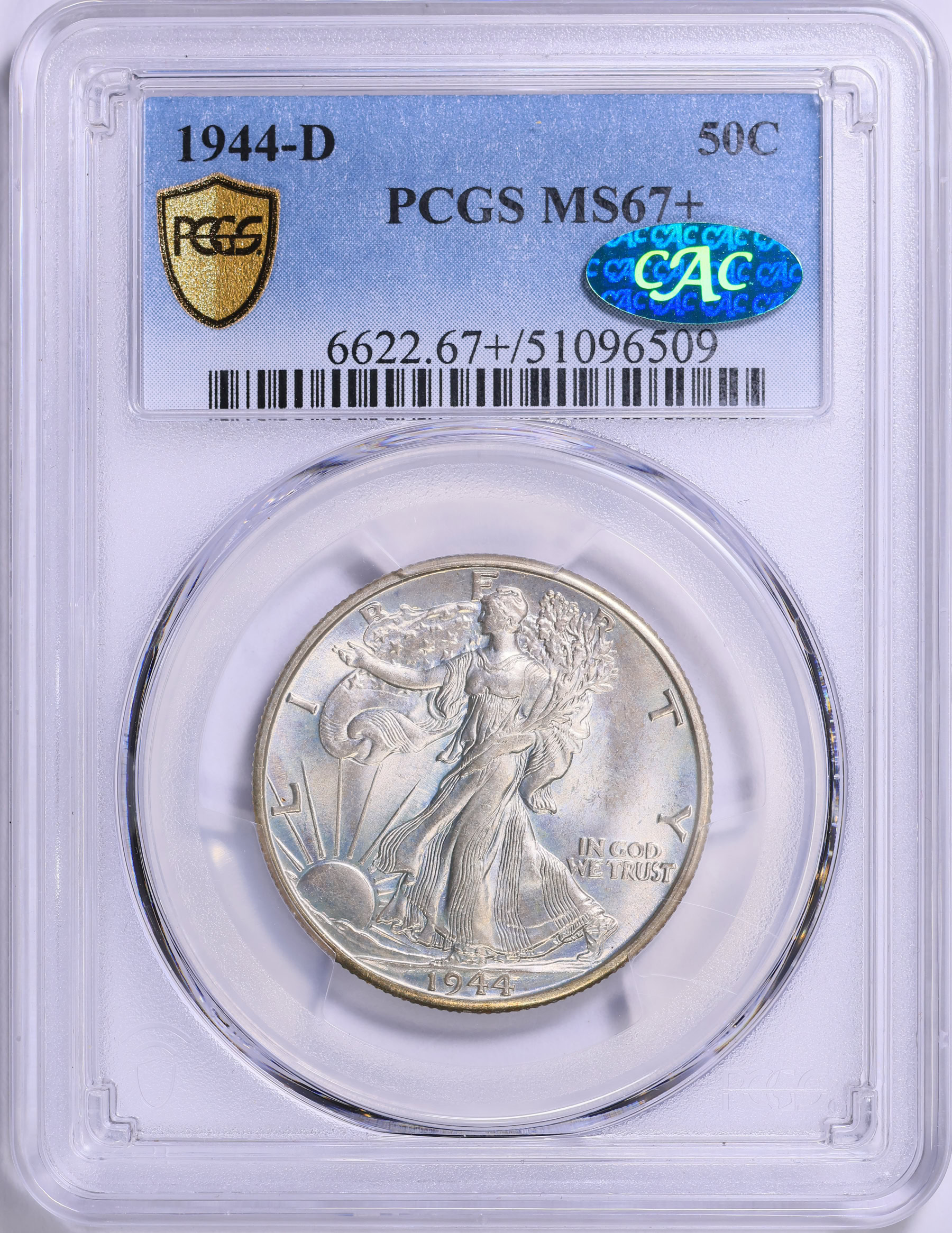 1944-D Walking Liberty Half Dollar PCGS MS-67+ (CAC Green) (Item 1817382) | GreatCollections ...