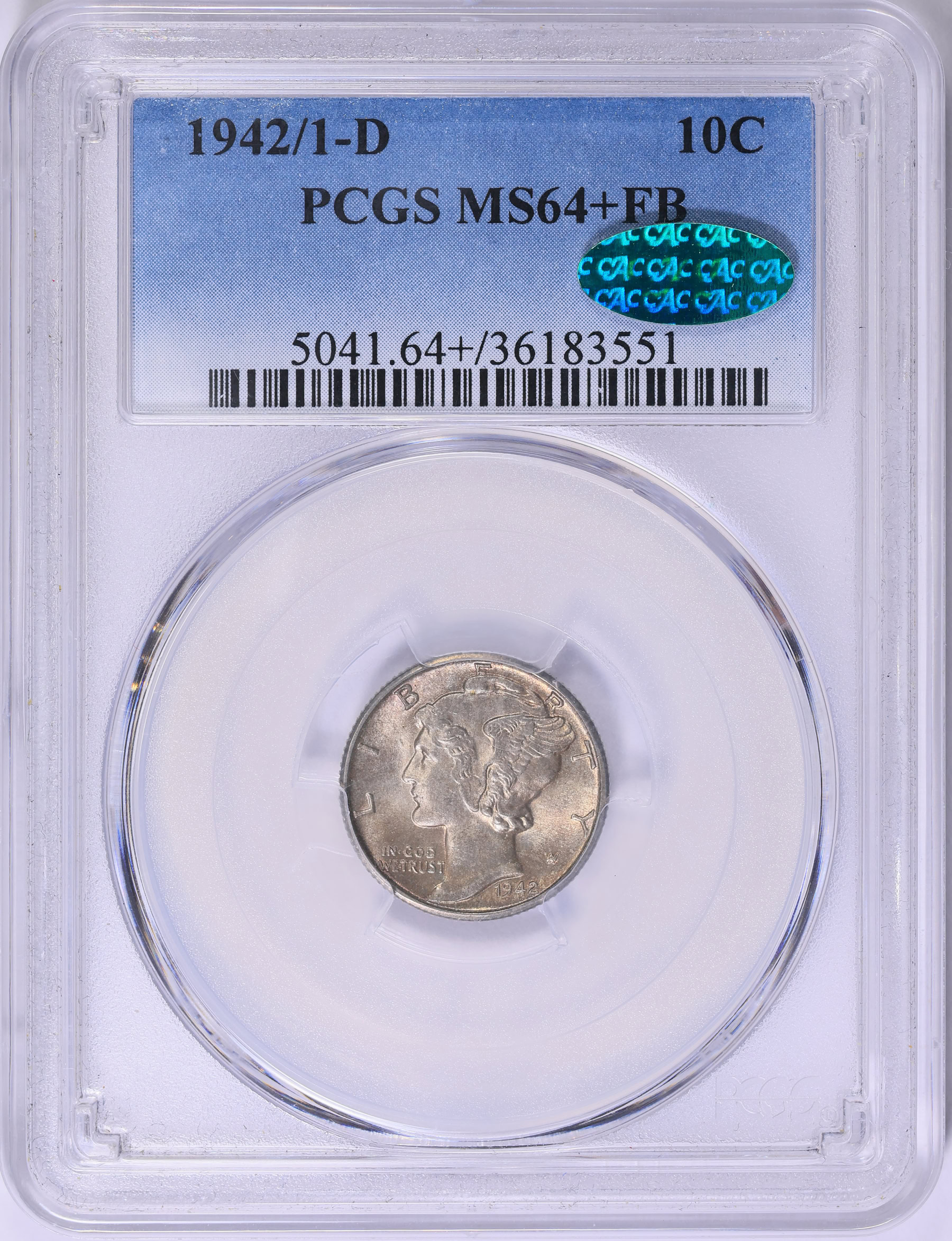 1942/1-D Mercury Dime PCGS MS-64+ FB (CAC Green) (Item 1817413) | GreatCollections Coin Auctions
