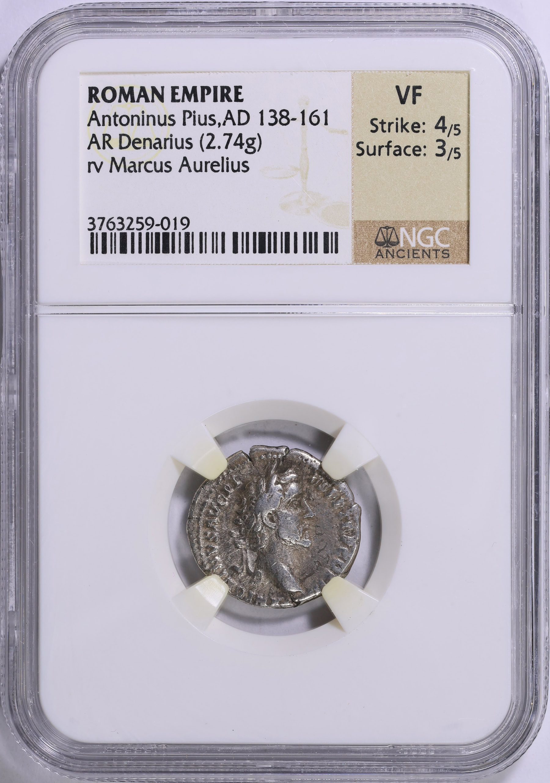 Ancient Roman Empire, Antoninus Pius (A.D. 138-161) c.A.D. 140-144 AR Denarius (2.74gms) Rome ...