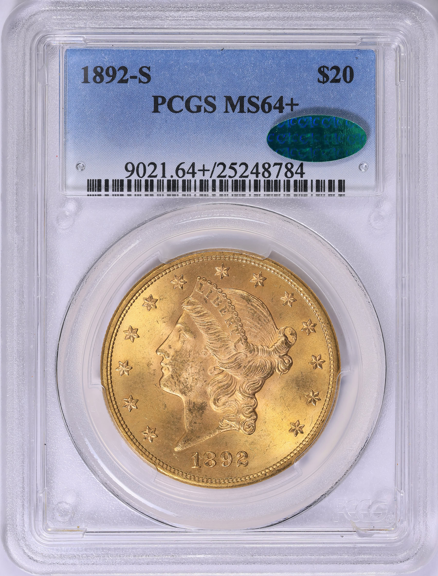 1892-S Liberty Gold Double Eagle PCGS MS-64+ (CAC Green) (Item 1817495) | GreatCollections Coin ...