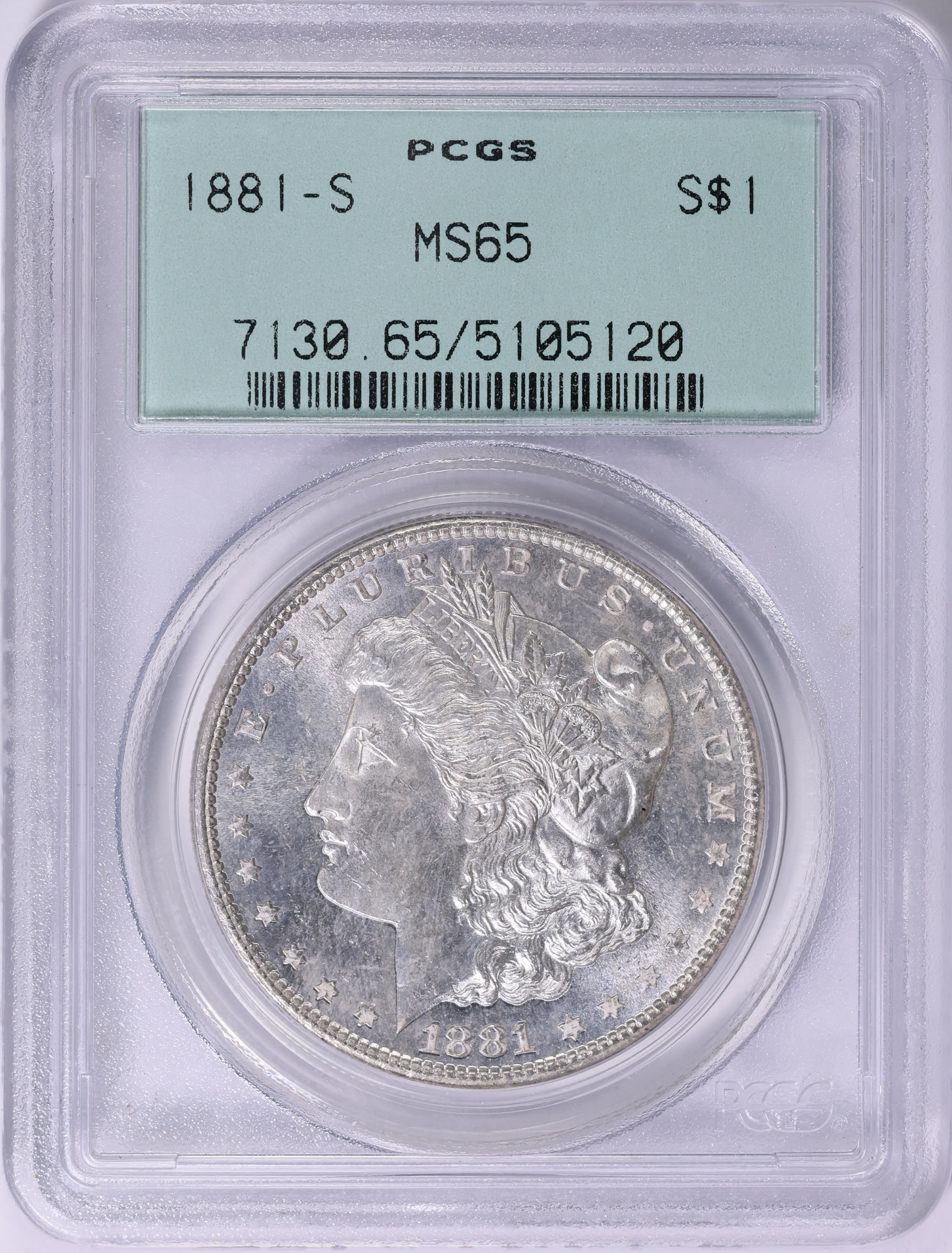 1881-S Morgan Silver Dollar PCGS MS-65 OGH (Item 1817571) | GreatCollections Coin Auctions