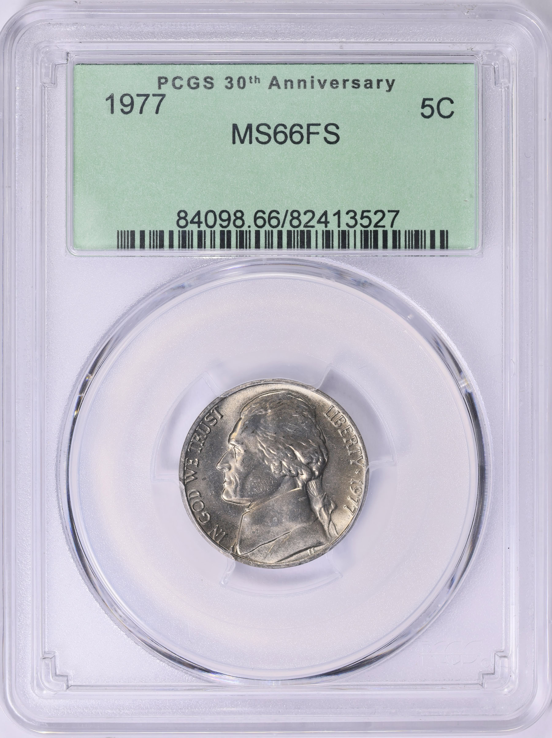 1977 Jefferson Nickel PCGS MS-66 FS (OGH 30th Anniversary Label) (Item ...