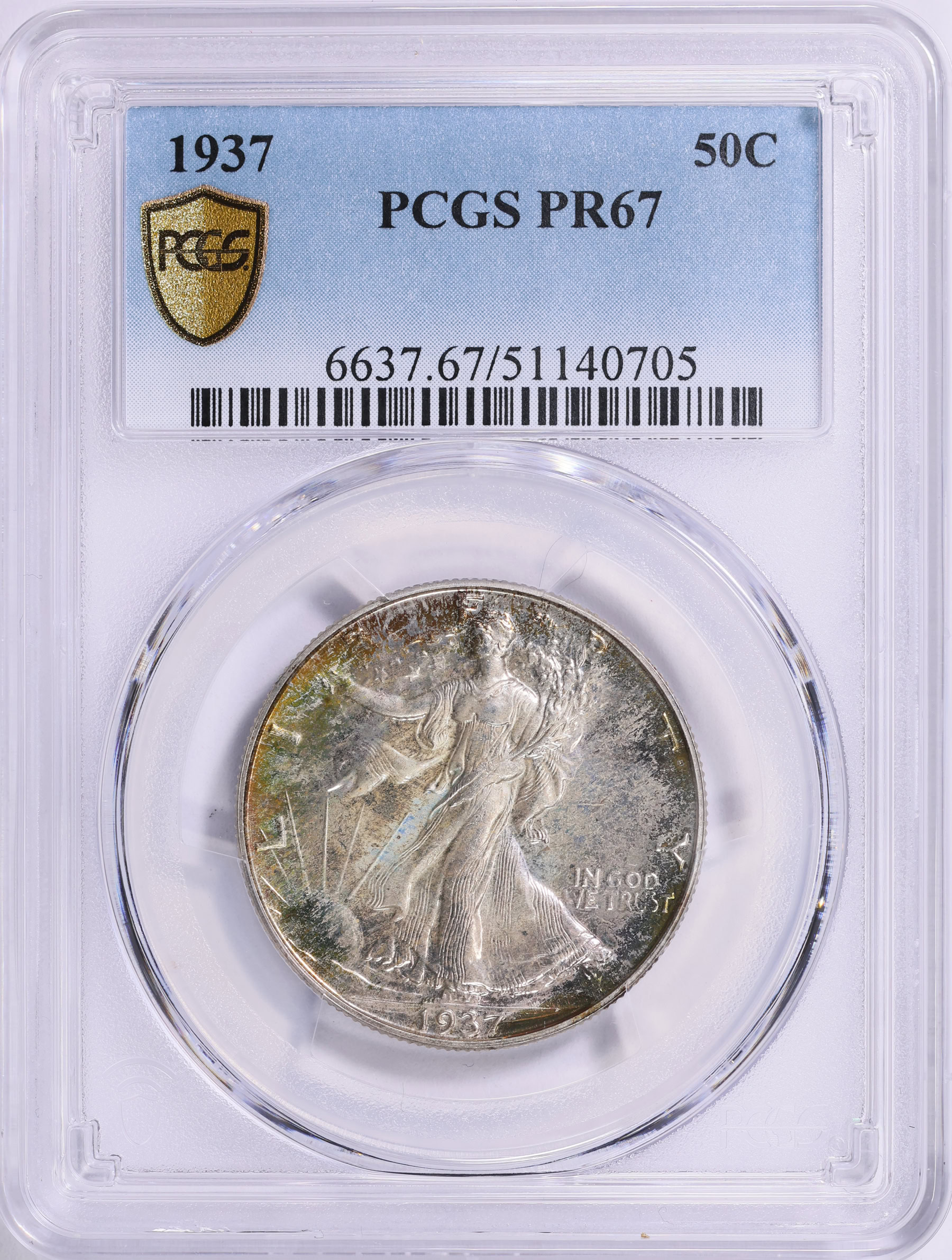 1937 Walking Liberty Half Dollar PCGS Proof-67 (Toned) (Item 1817638) | GreatCollections Coin ...