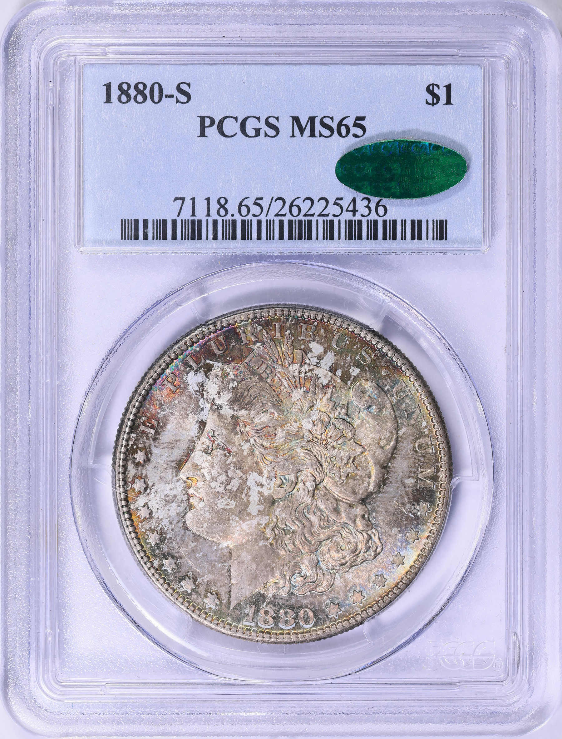 1880-S Morgan Silver Dollar PCGS MS-65 (CAC Green) (Toned) (Item 1817646) | GreatCollections ...
